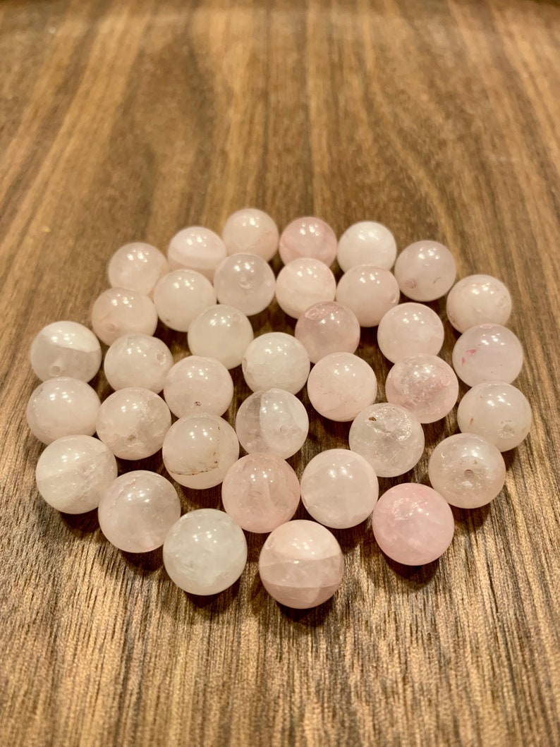10 Natural Rose Pale Pink Quartz Gemstone Beads, Size ~ 10.5mm, Hole ...