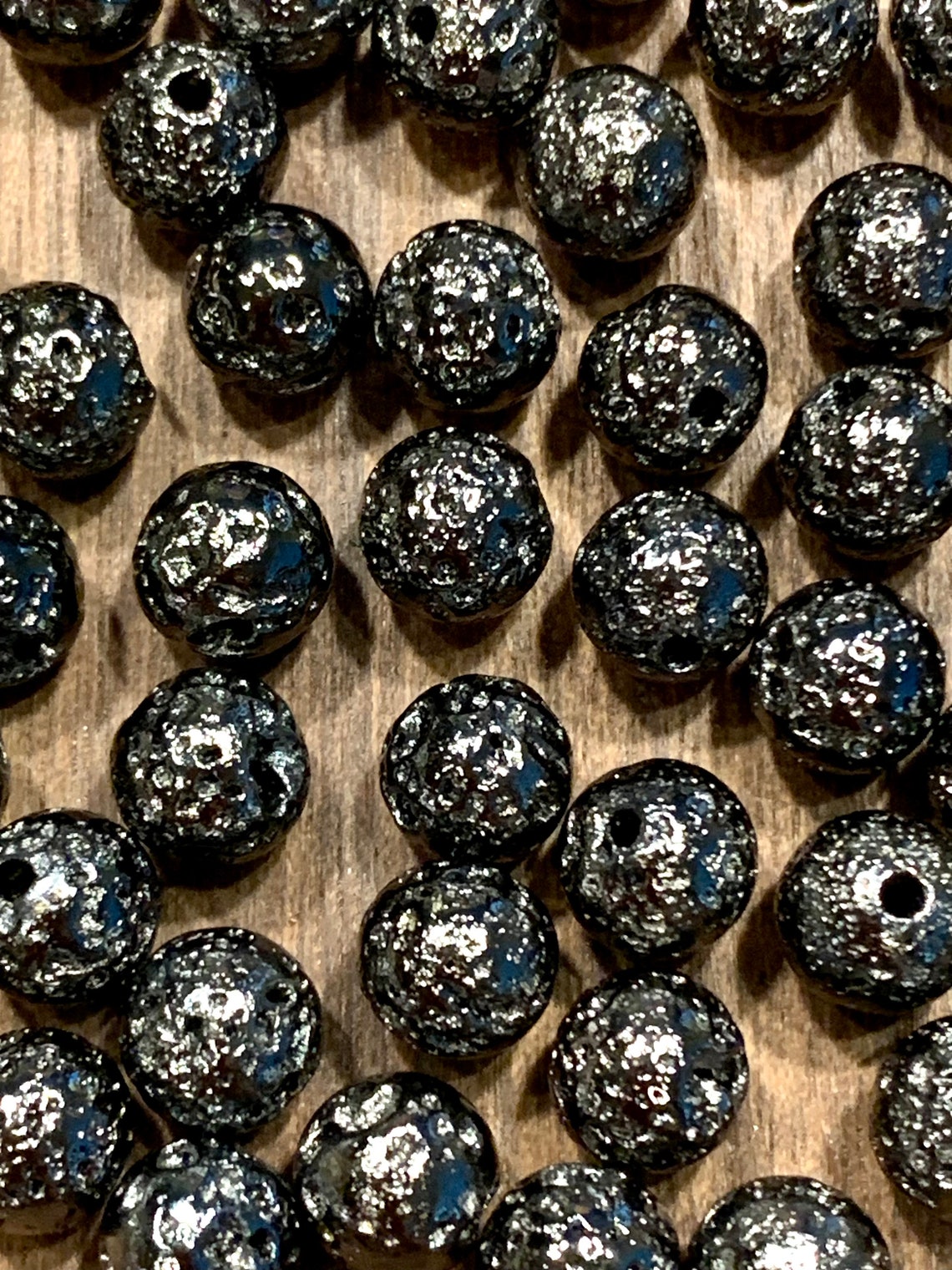 10 Natural Coal Dyed Lava Rock Gemstone Beads, Size ~ 6mm, Hole ~ 1mm ...