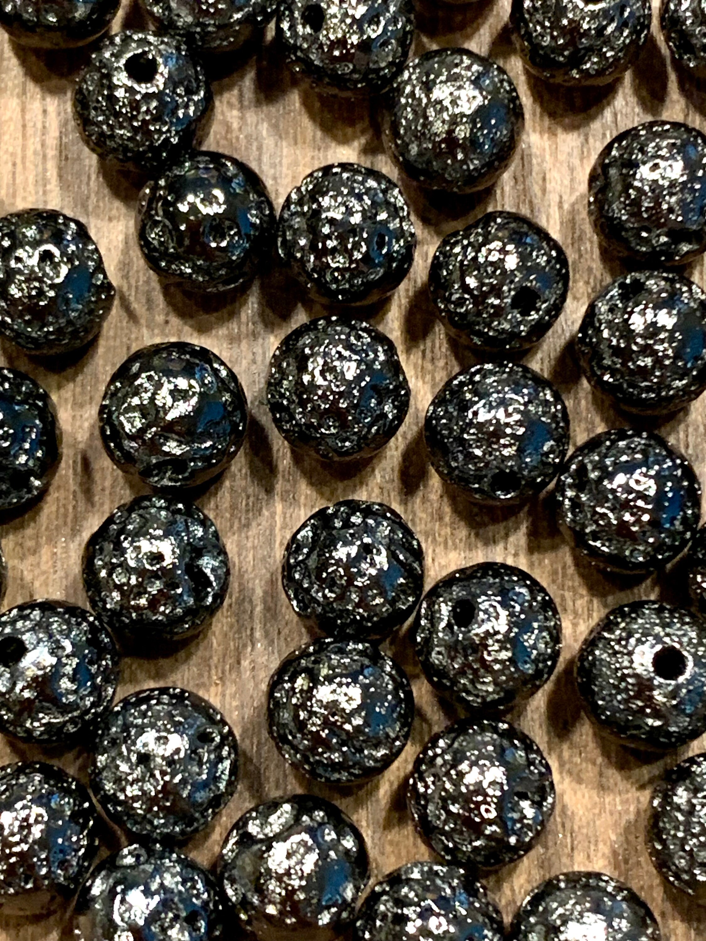 10 Natural Coal Dyed Lava Rock Gemstone Beads, Size ~ 6mm, Hole ~ 1mm ...