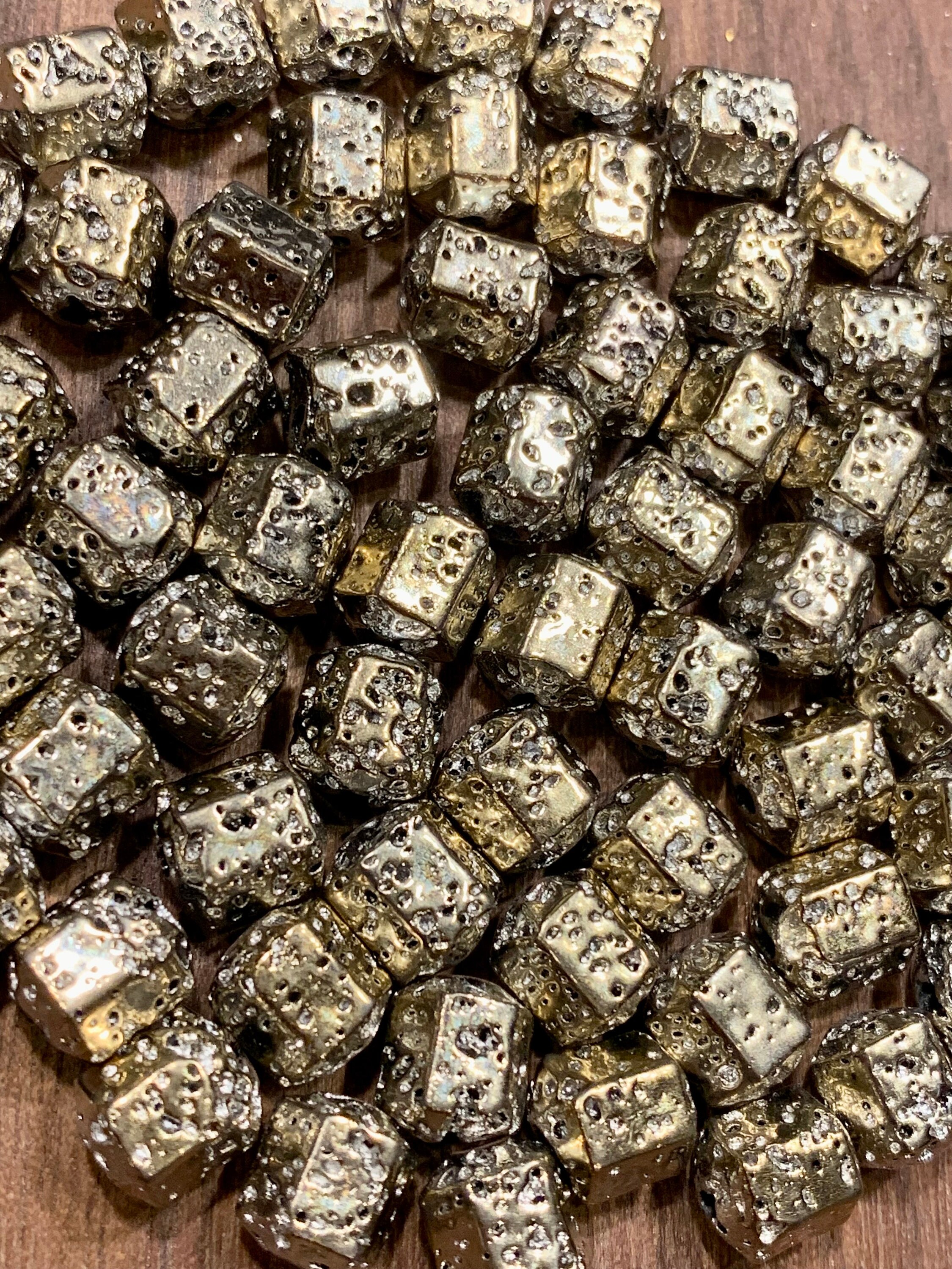 10 Electroplated Natural Lava Rock Gemstone Bead, Pale Gold, Size ~ 8mm ...