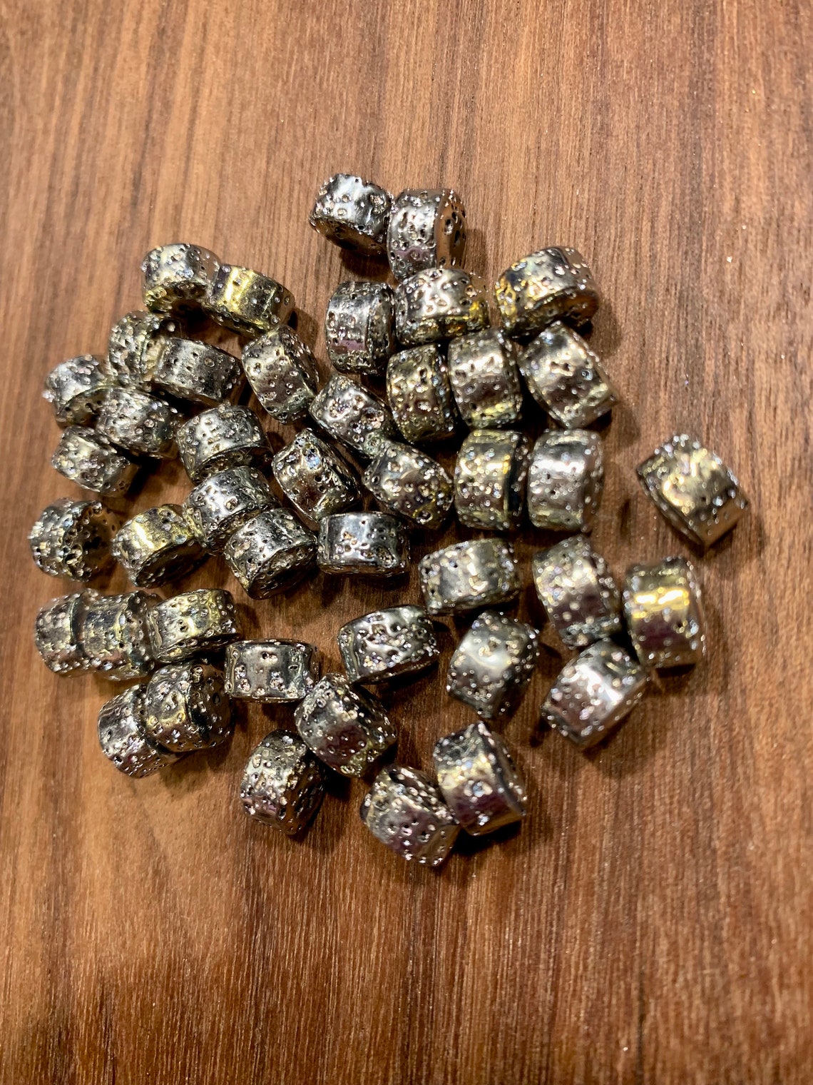 10 Electroplated Natural Lava Rock Stone Bead, Silver Gold, Size ~ 9mm ...