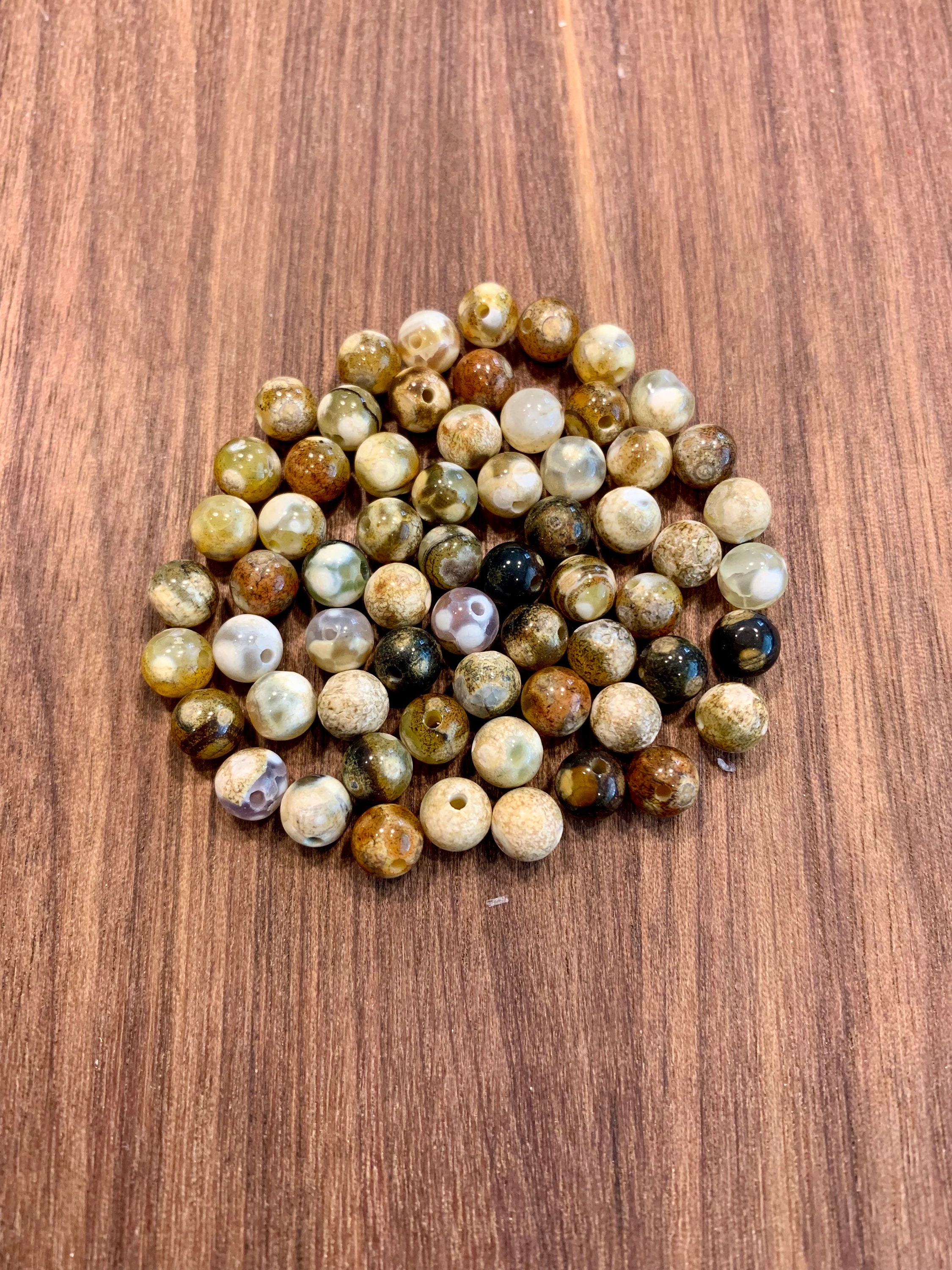 10 Natural Fire Crackle Agate Gemstone Beads, Size ~ 6mm, Hole ~ 1mm ...