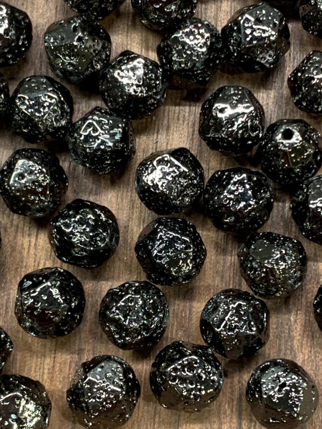10 Electroplated Natural Lava Rock Gemstone Beads, Black, Size ~7-8mm ...