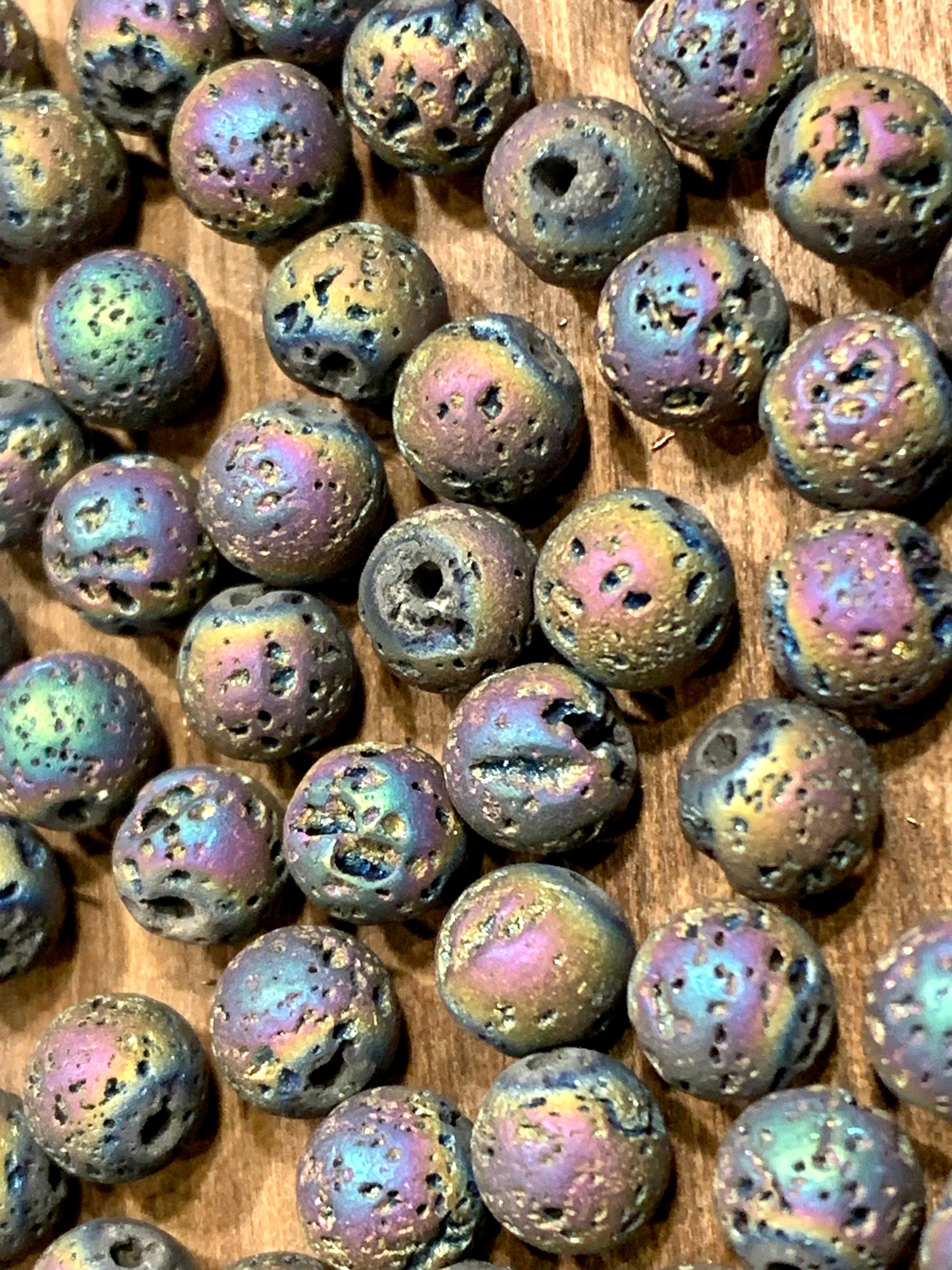 10 Natural Multi Colors Dyed Lava Rock Gemstone Beads, Size ~ 6mm, Hole ...