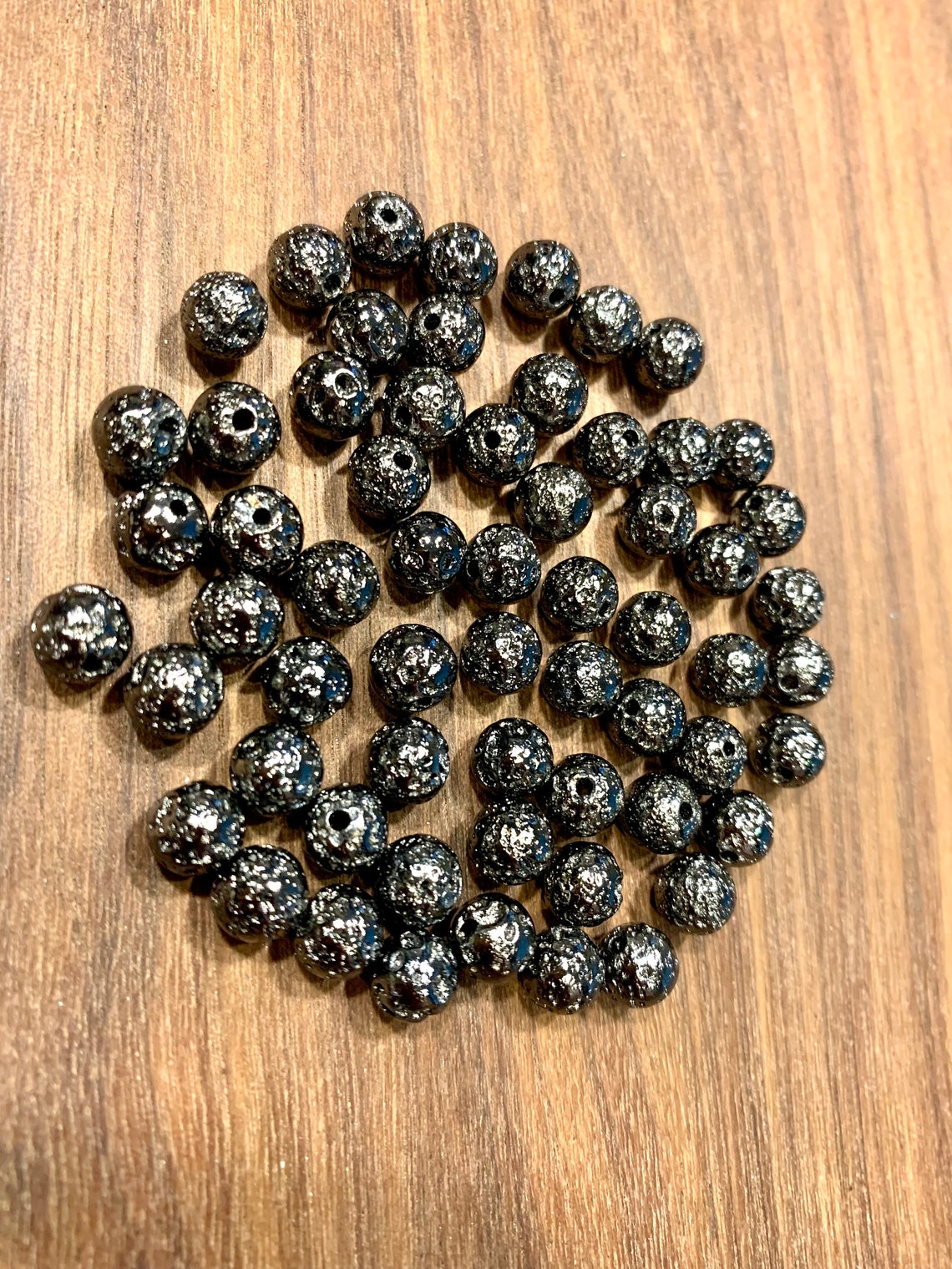 10 Natural Coal Dyed Lava Rock Gemstone Beads, Size ~ 6mm, Hole ~ 1mm ...