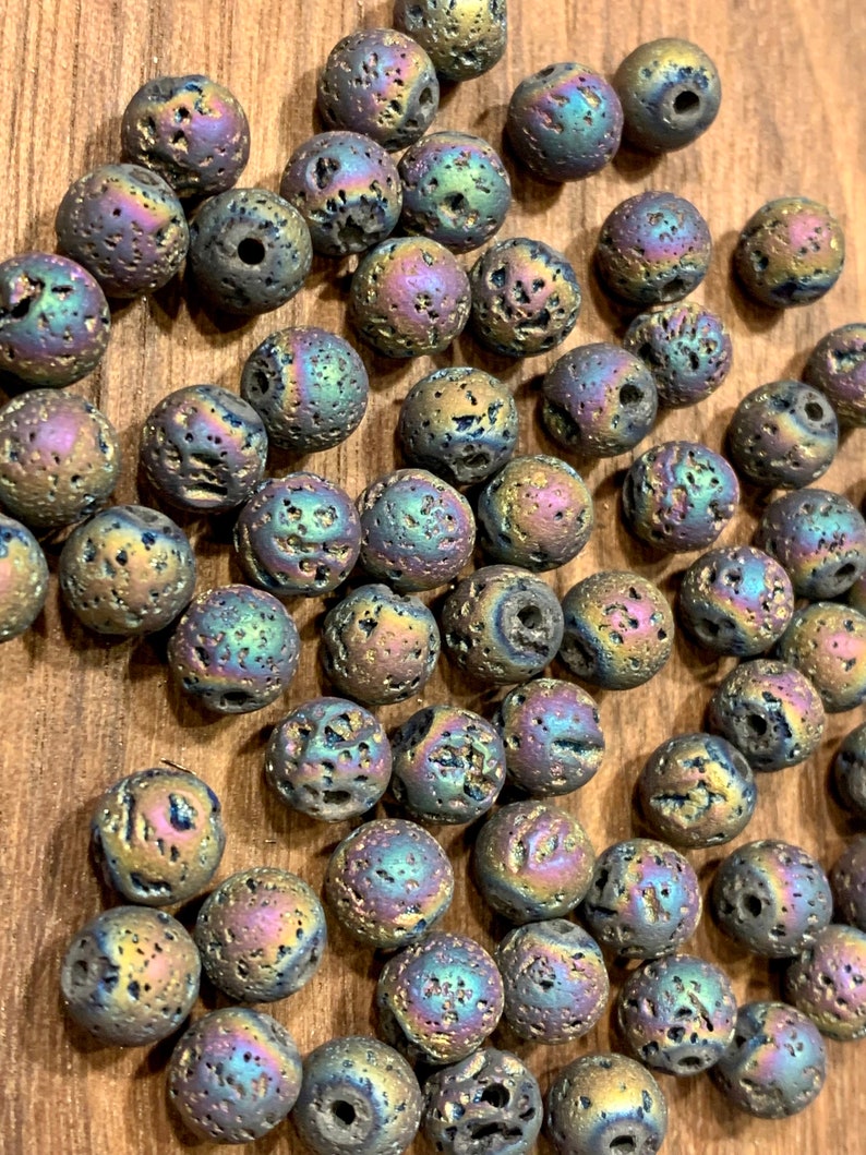 10 Natural Multi Colors Dyed Lava Rock Gemstone Beads, Size ~ 6mm, Hole ...