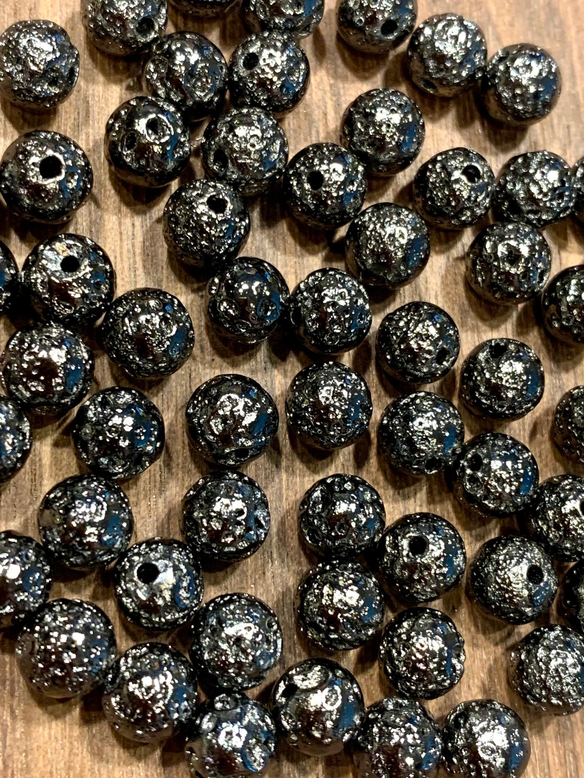 10 Natural Coal Dyed Lava Rock Gemstone Beads, Size ~ 6mm, Hole ~ 1mm ...