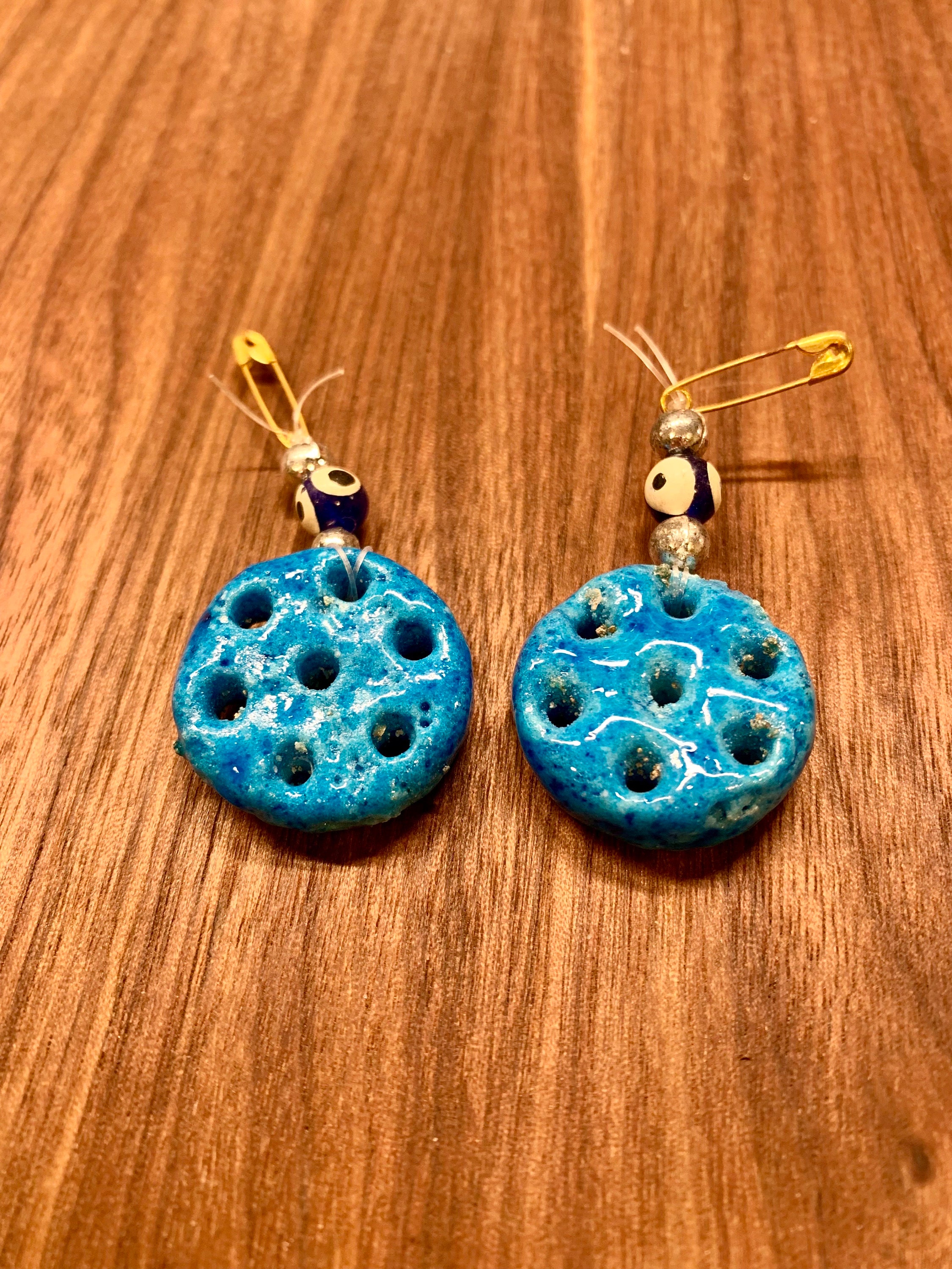 2 Blue Iraqi Seven Eyes Beads, Size ~ 45mm X 26mm, Hole ~ 2.5mm, Rough ...