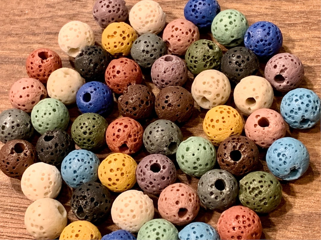 10 Natural Mixed Colors Dyed Lava Rock Gemstone Beads, Size ~ 8mm, Hole ...