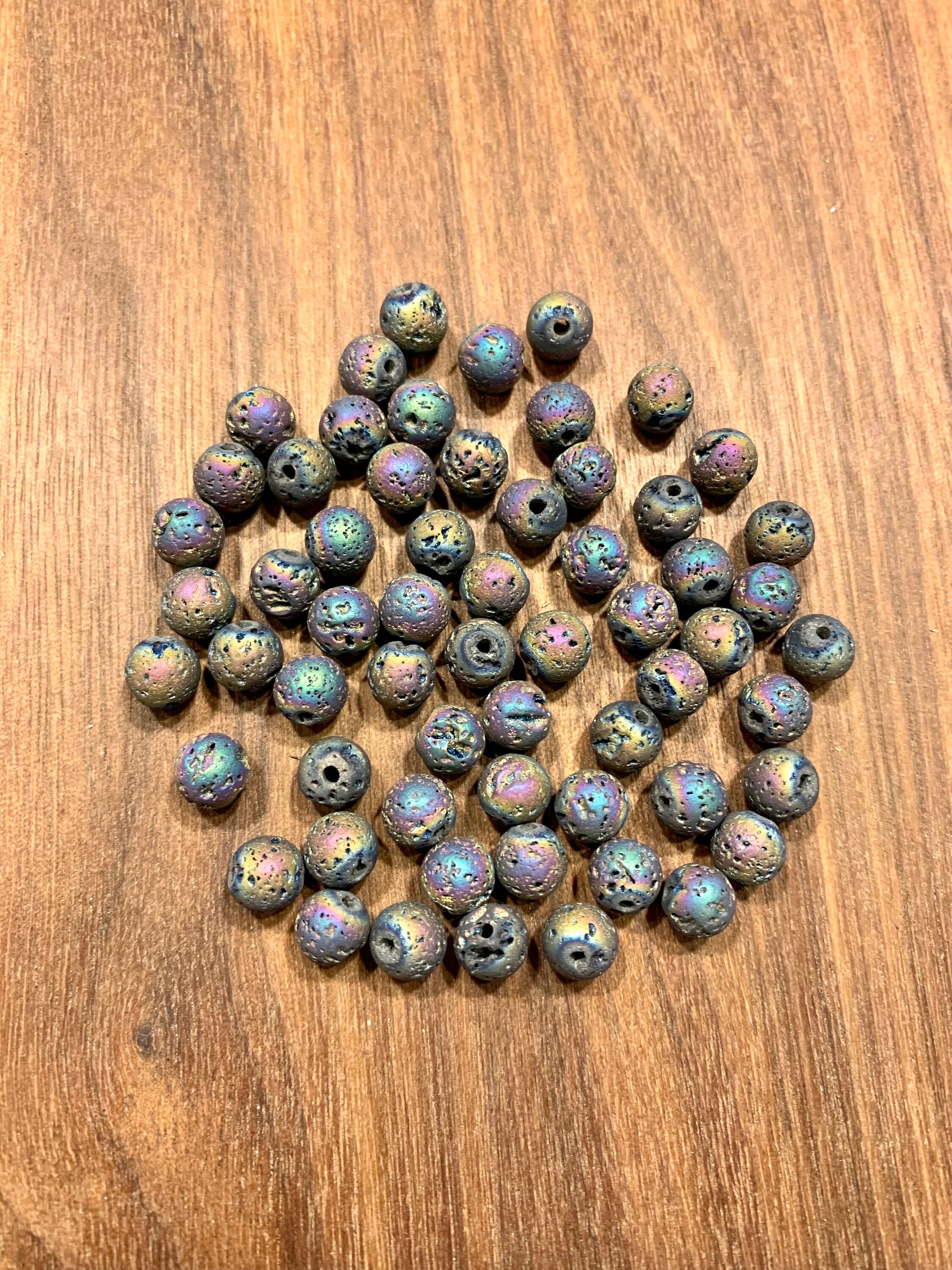 10 Natural Multi Colors Dyed Lava Rock Gemstone Beads, Size ~ 6mm, Hole ...