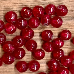 10 Natural Malaysia Jade Dyed Dark Red Gemstone Beads, Size ~ 6mm, Hole ...