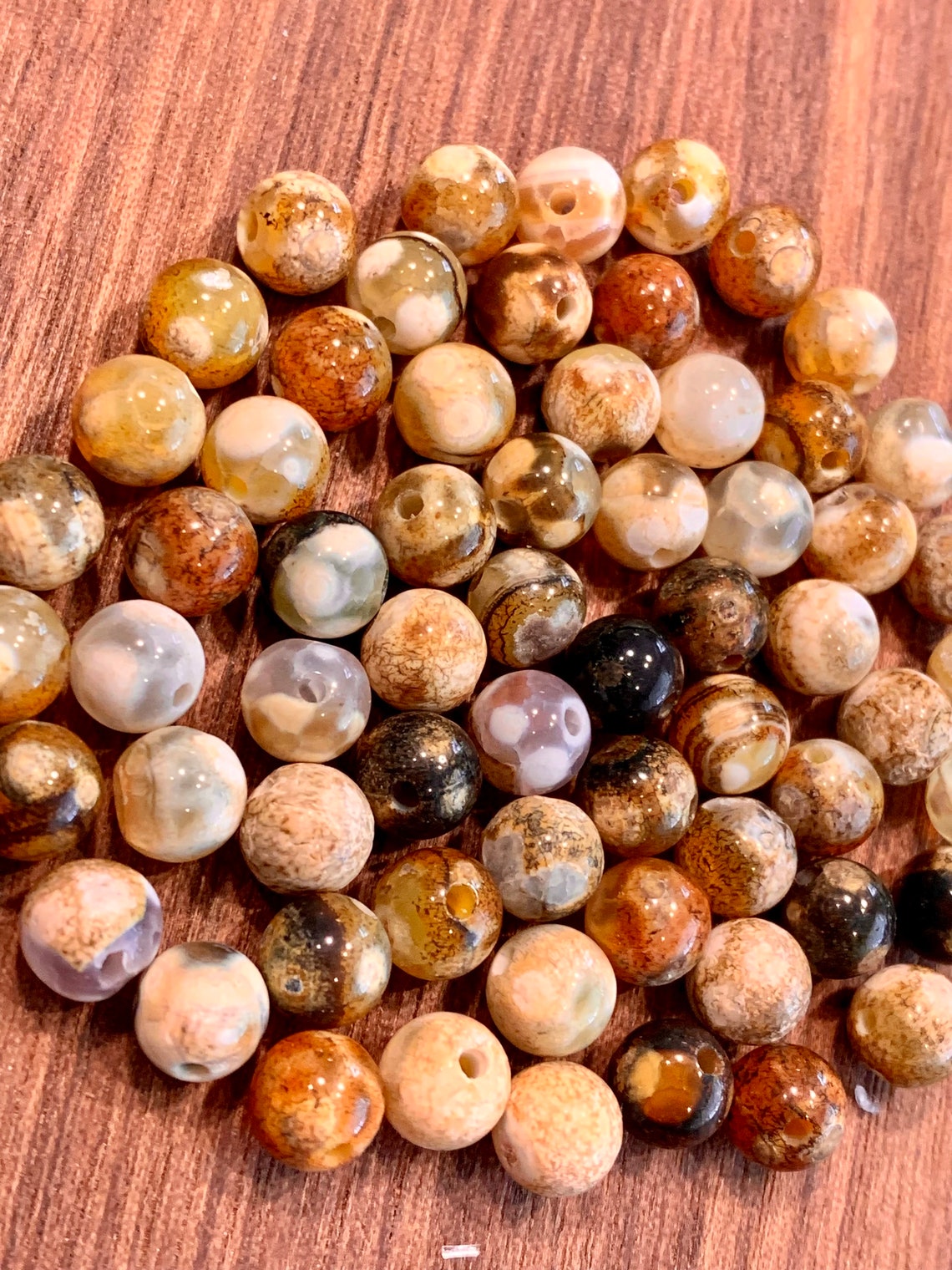 10 Natural Fire Crackle Agate Gemstone Beads, Size ~ 6mm, Hole ~ 1mm ...