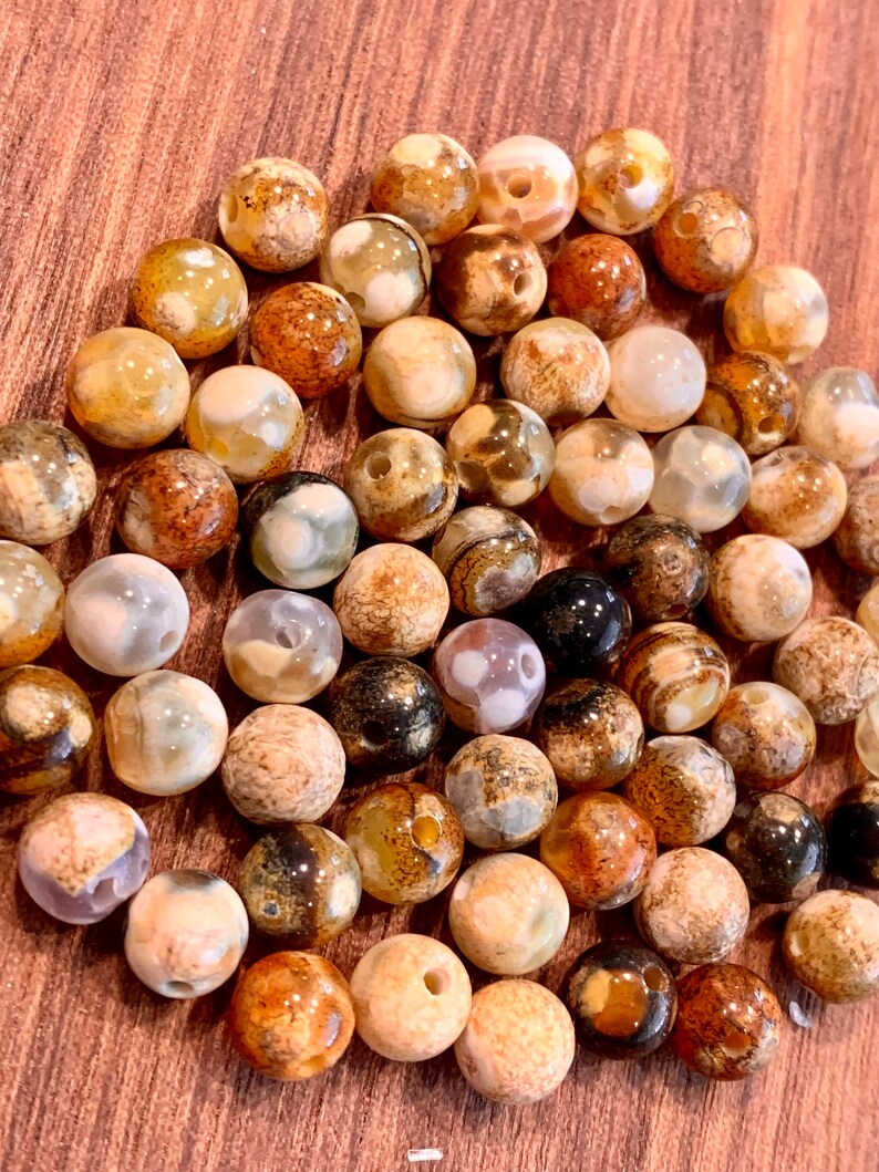 10 Natural Fire Crackle Agate Gemstone Beads, Size 6mm, Hole 1mm, Dyed ...