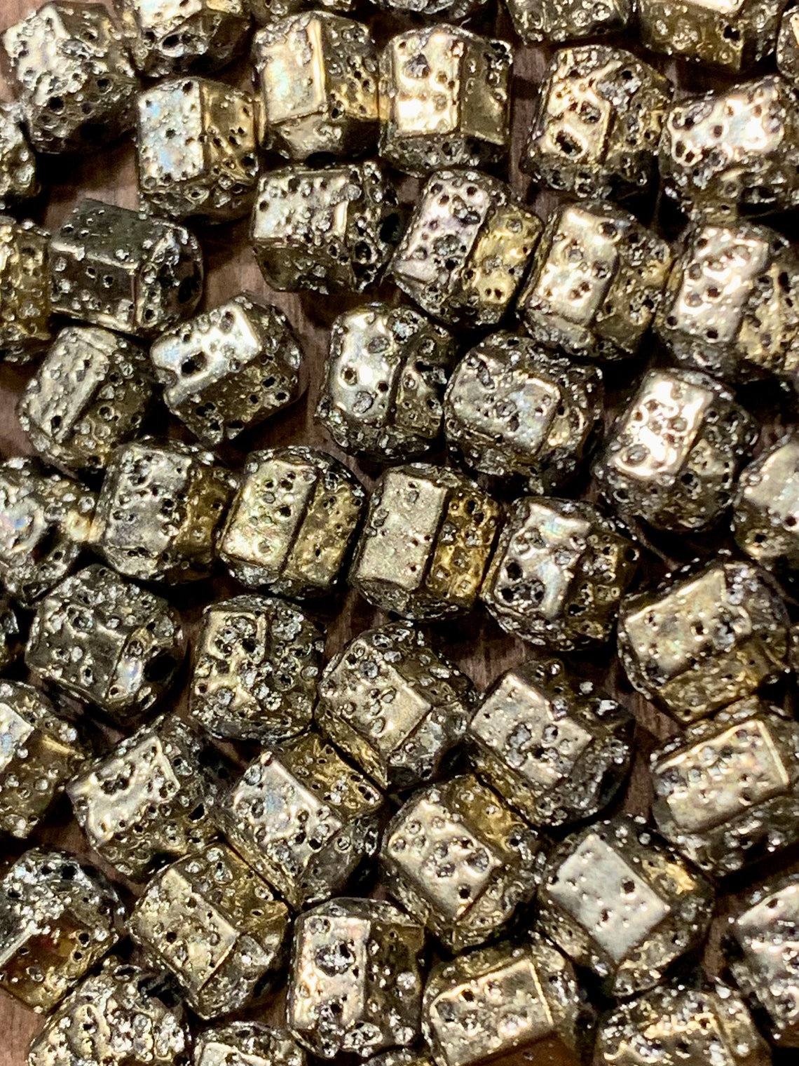 10 Electroplated Natural Lava Rock Gemstone Bead, Pale Gold, Size ~ 8mm ...