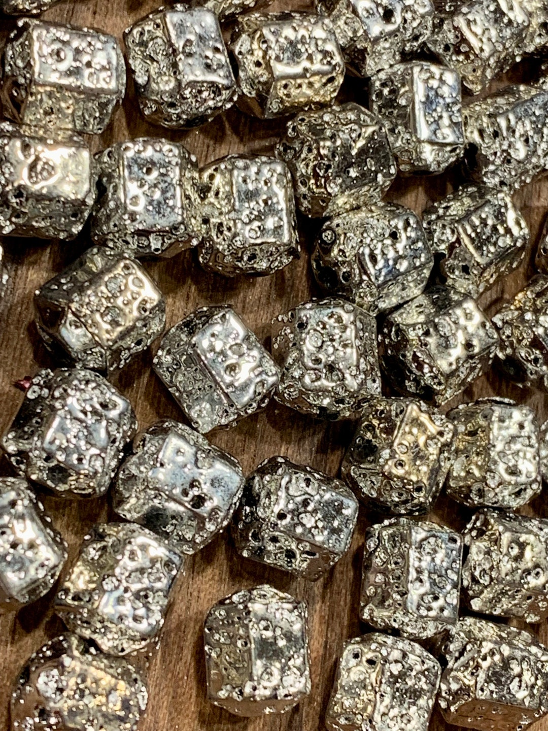 10 Electroplated Natural Lava Rock Gemstone Bead, Silver, Size ~ 8mm ...