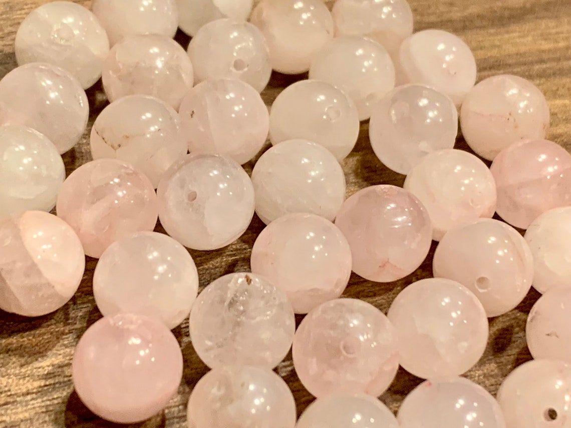 10 Natural Rose Pale Pink Quartz Gemstone Beads, Size ~ 10.5mm, Hole ...