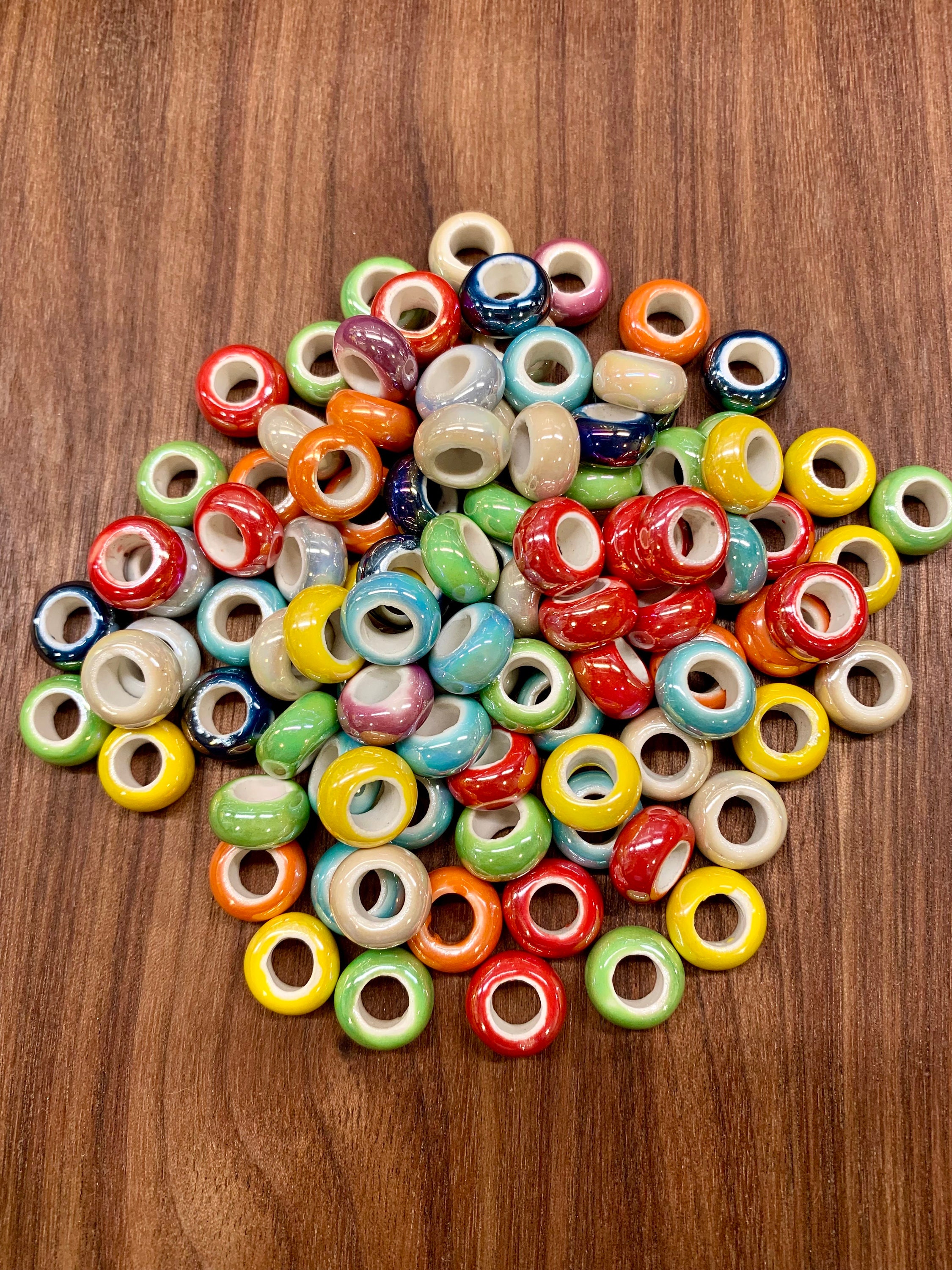 10 Mixed Colors Rondelle Beads, Size ~ 12x6mm, Wide Hole ~ 6 Mm, Smooth ...