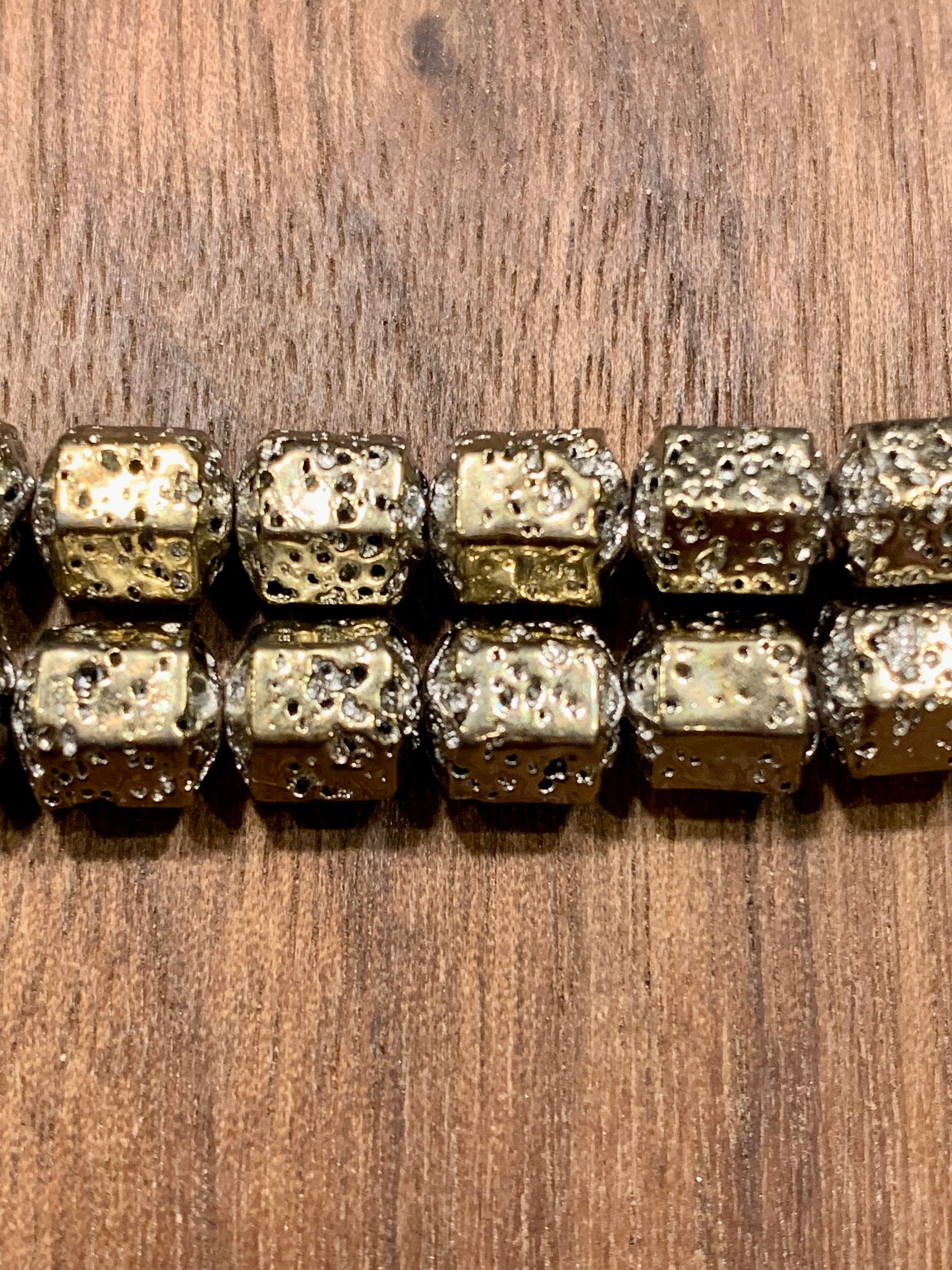10 Electroplated Natural Lava Rock Gemstone Bead, Pale Gold, Size ~ 8mm ...