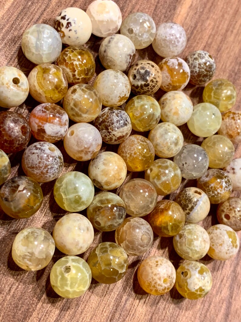 10 Natural Fire Crackle Agate Gemstone Beads, Size ~ 8mm, Hole ~ 1mm, Dyed Smooth Round, for ...