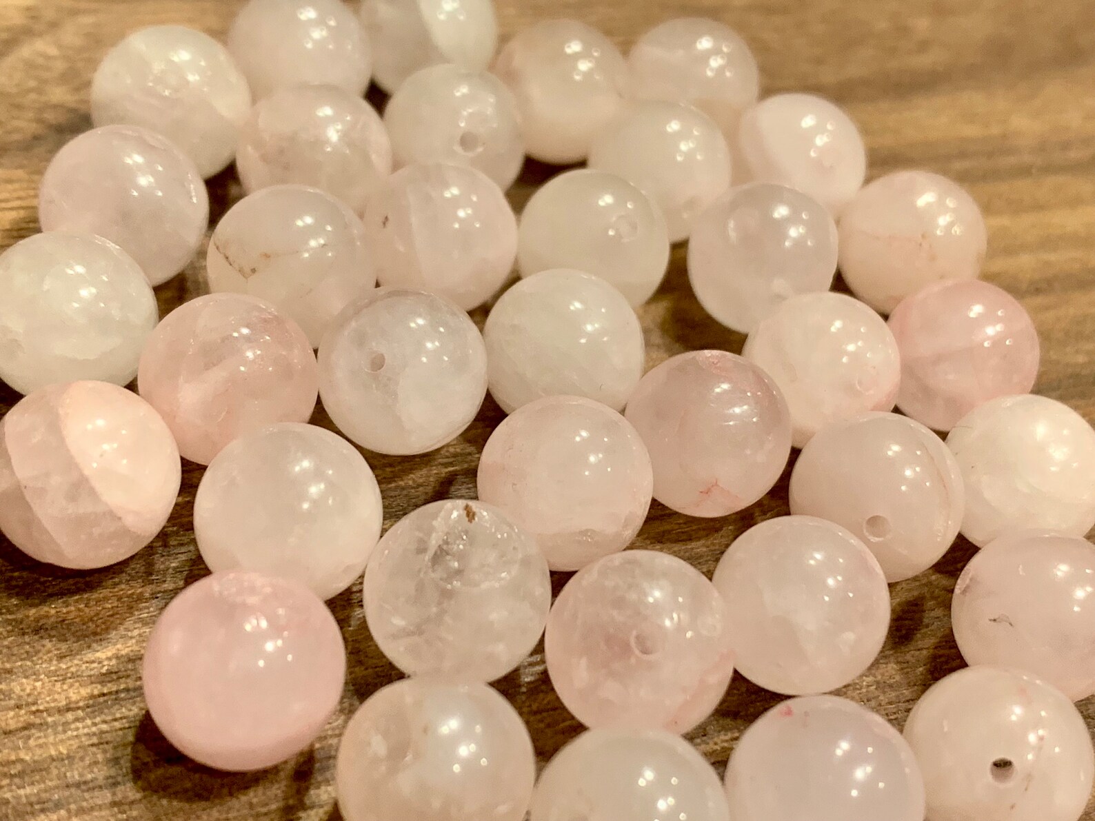 10 Natural Rose Pale Pink Quartz Gemstone Beads, Size ~ 10.5mm, Hole ...