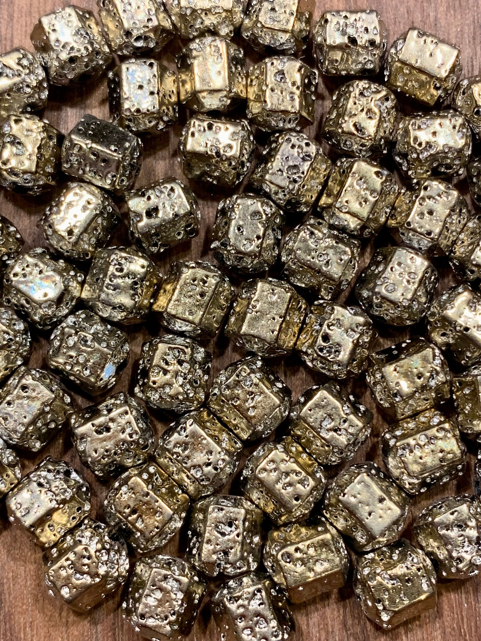 10 Electroplated Natural Lava Rock Gemstone Bead, Pale Gold, Size ~ 8mm ...