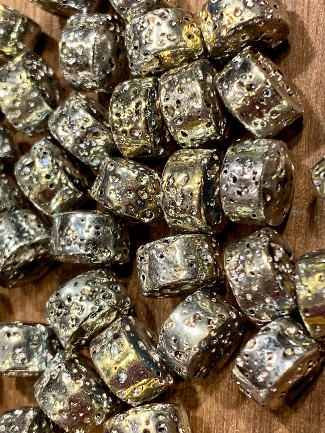 10 Electroplated Natural Lava Rock Stone Bead, Silver Gold, Size ~ 9mm ...