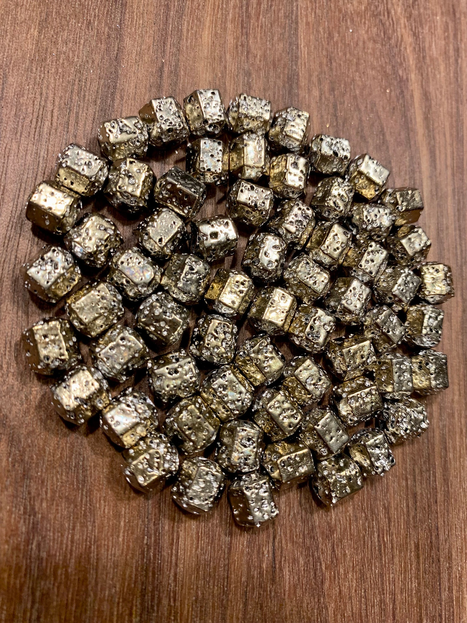 10 Electroplated Natural Lava Rock Gemstone Bead, Pale Gold, Size ~ 8mm ...