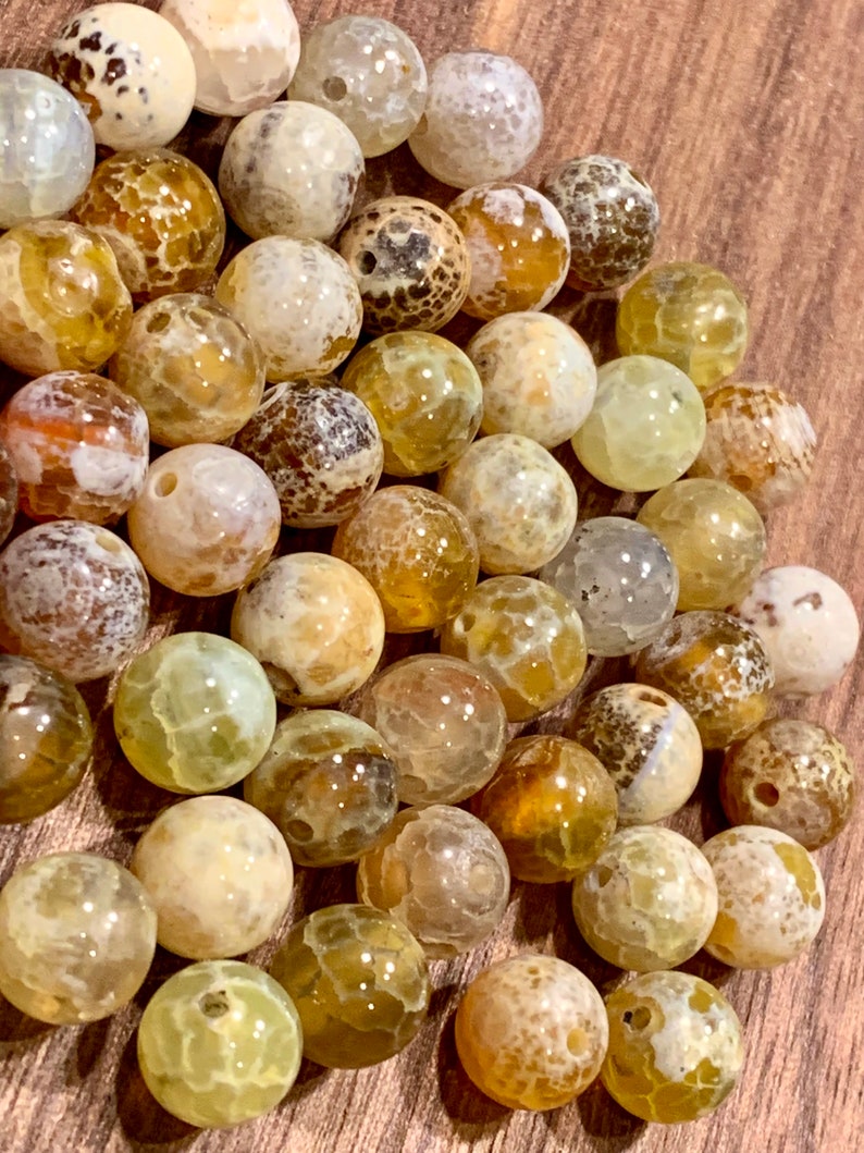 10 Natural Fire Crackle Agate Gemstone Beads, Size ~ 8mm, Hole ~ 1mm ...