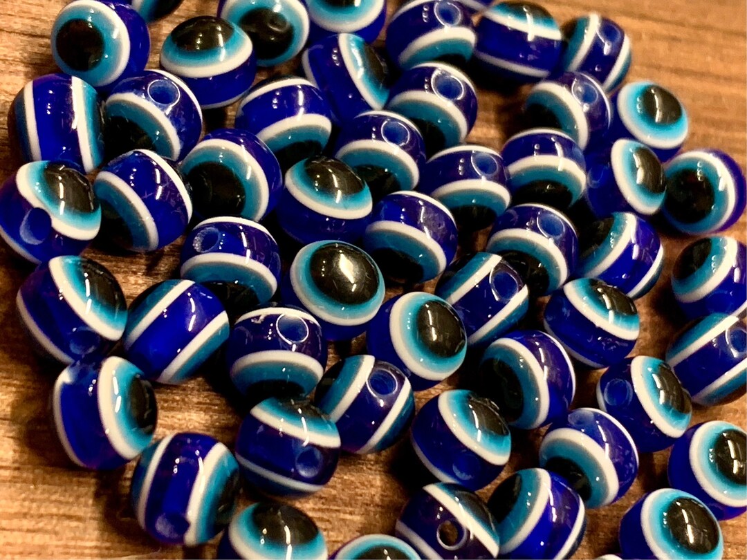 10 Blue Round Beads, Size ~ 6mm, Hole ~ 1.5mm, Handmade Lampwork ...