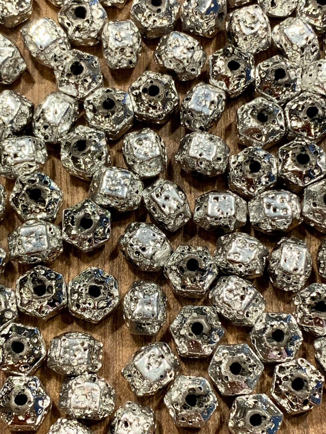 10 Electroplated Natural Lava Rock Gemstone Beads, Silver, Size ~ 7mm ...