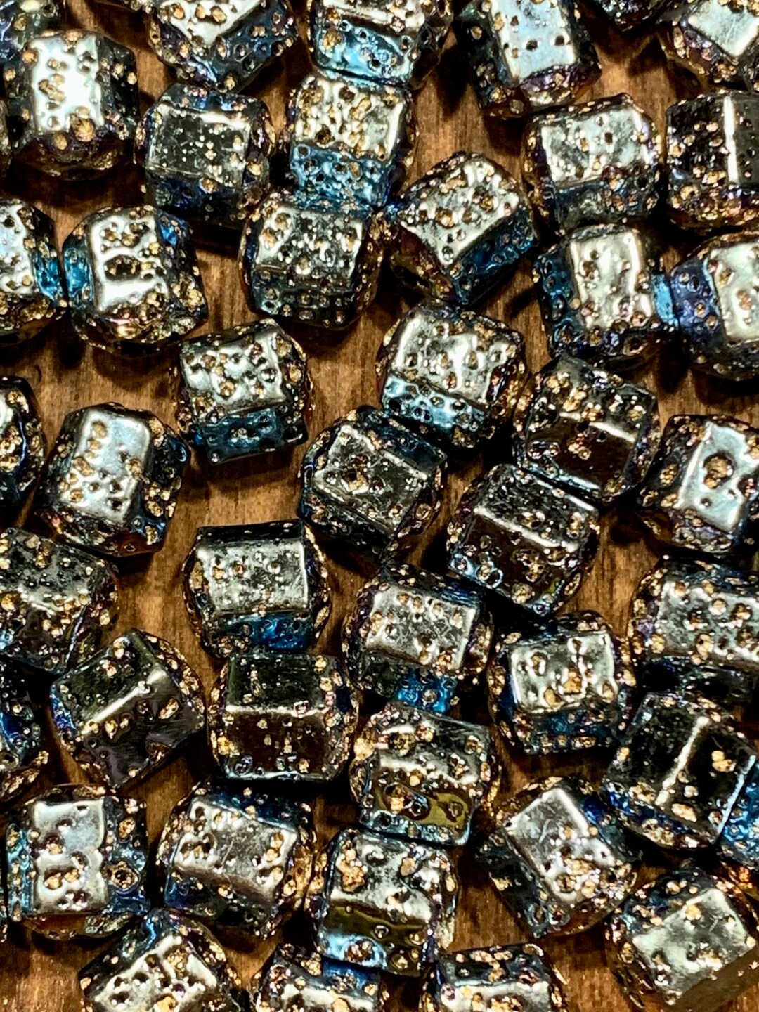 10 Electroplated Natural Lava Rock Gemstone Bead, Blue, Size ~ 8mm ...