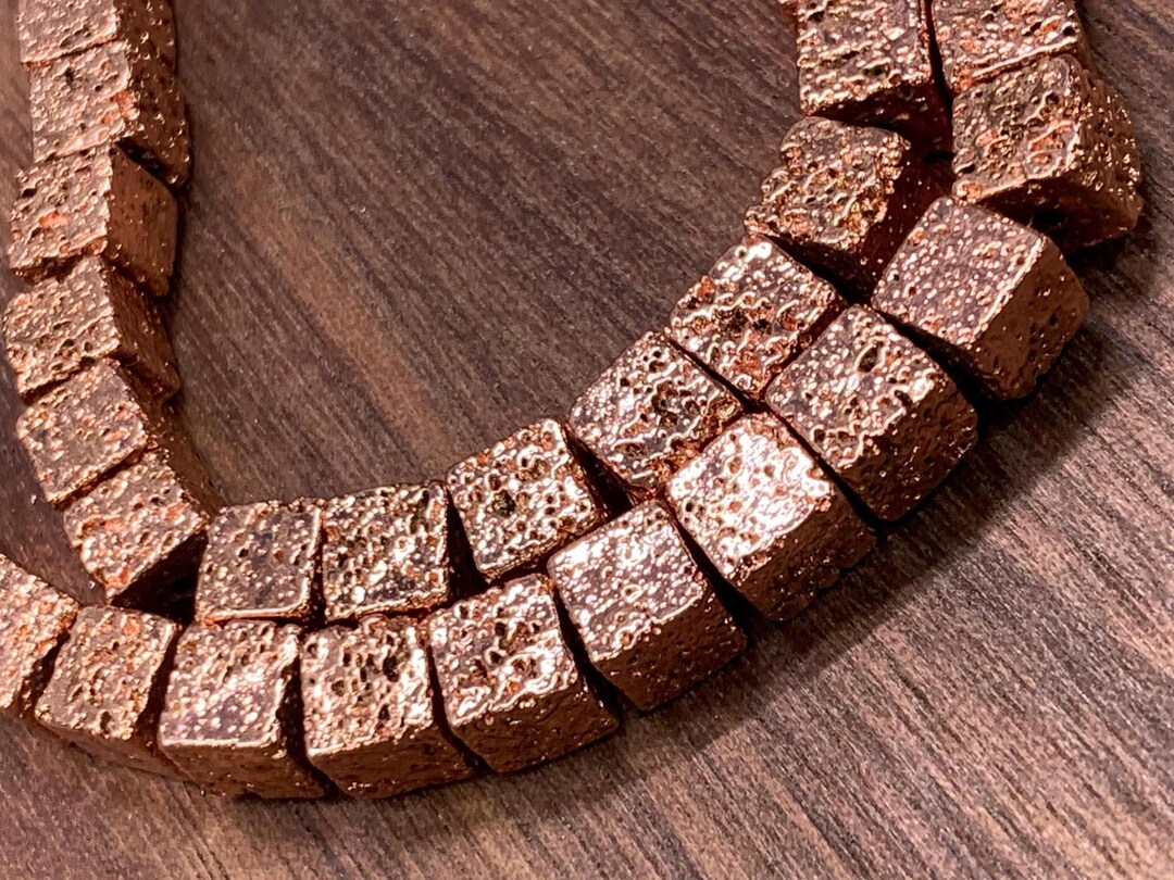 10 Electroplated Natural Lava Rock Gemstone Bead, Rose Gold, Size~ 5 ...