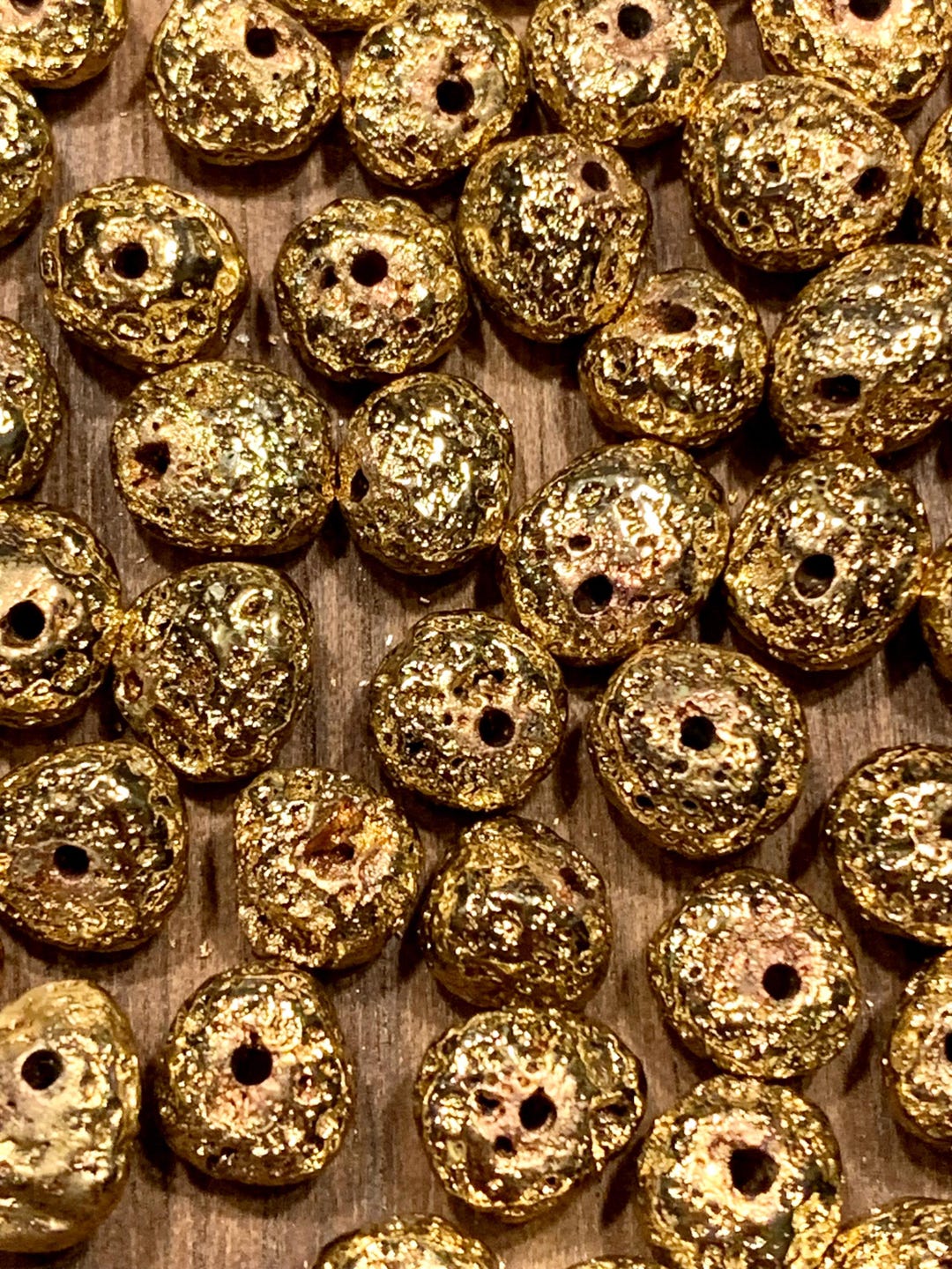 10 Electroplated Natural Lava Rock Gemstone Beads, Pale Gold, Size ~6 ...