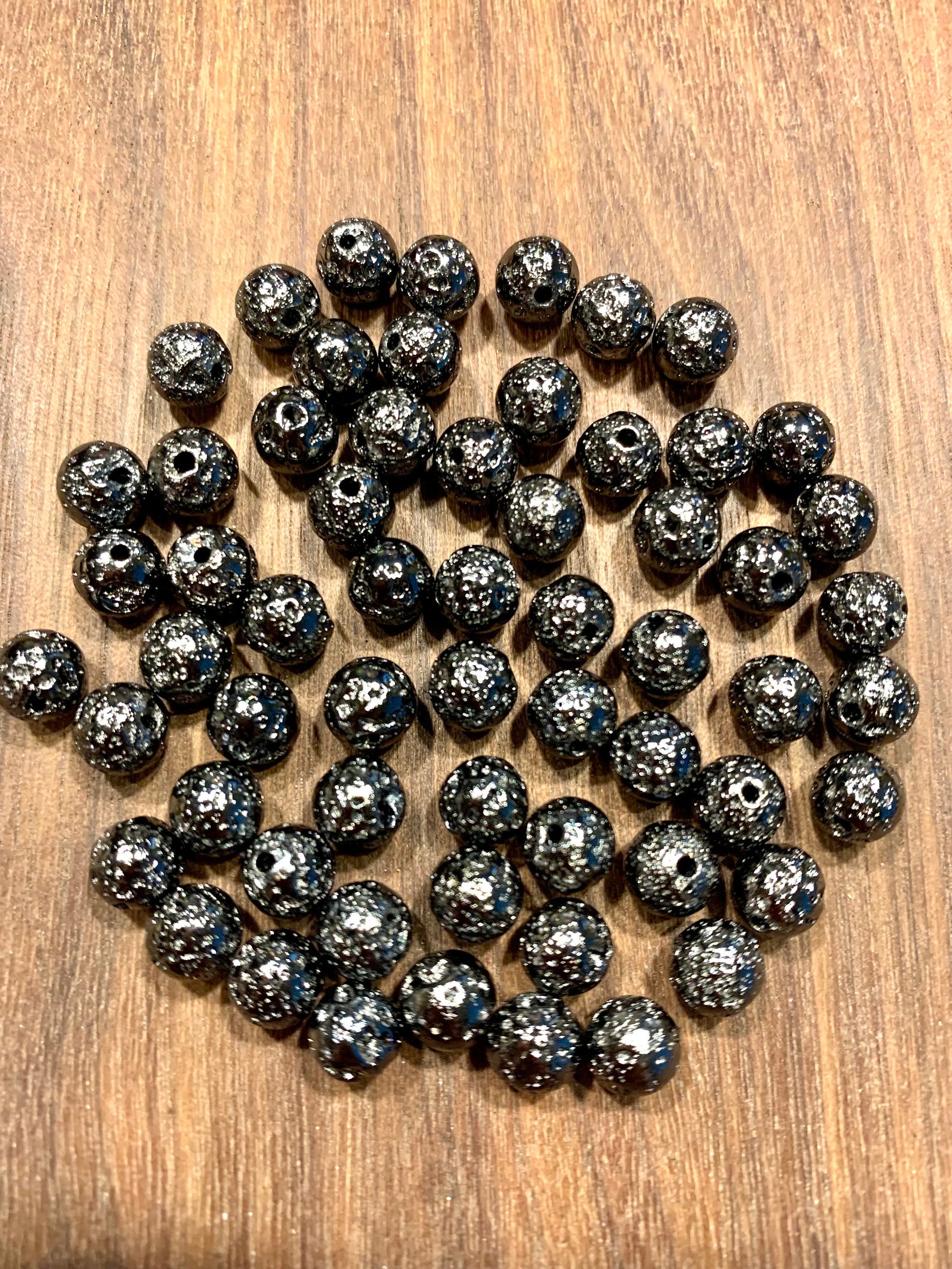 10 Natural Coal Dyed Lava Rock Gemstone Beads, Size 6mm, Hole 1mm ...