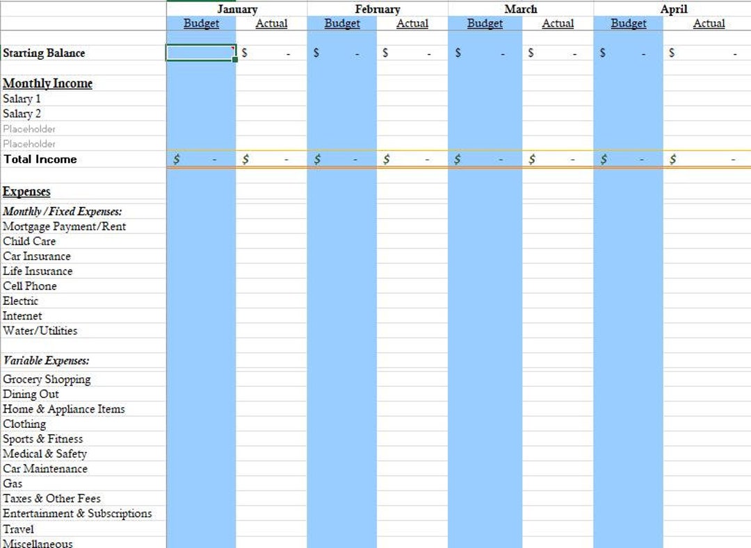 Personal Budget Tracking Template - Etsy