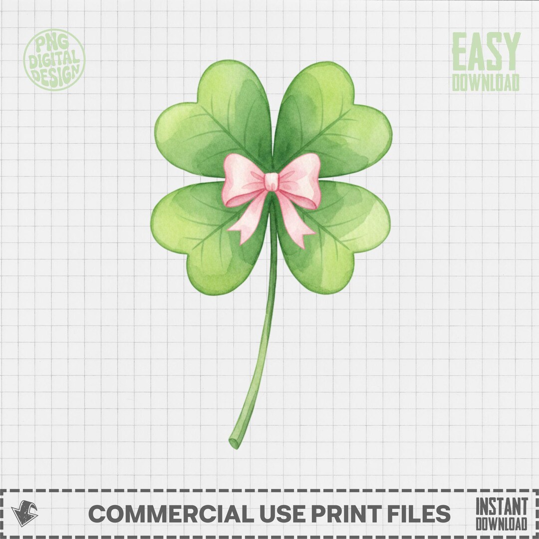 Shamrock PNG, Four Leaf Clover Digital, St Patricks Day Lucky, Pink Bow ...