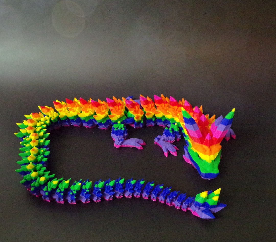 3D Printed Rainbow Dragon, Rainbow Crystal Dragon, Articulated Rainbow ...