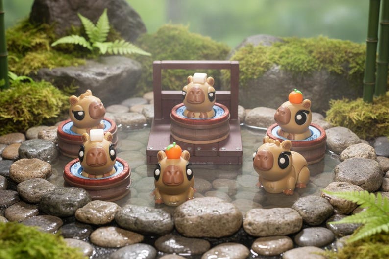 3D Printed Articulated Hot Springs Capybara Flexi and Clicker-7-piece ...