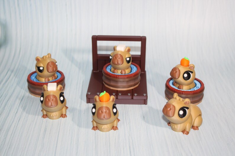 3D Printed Articulated Hot Springs Capybara Flexi and Clicker-7-piece ...