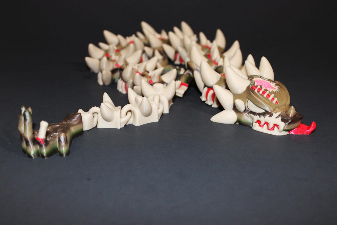 Zombie Dragon: 3D Printed Articulated Fidget Toy-18" Long- Brains Glow ...