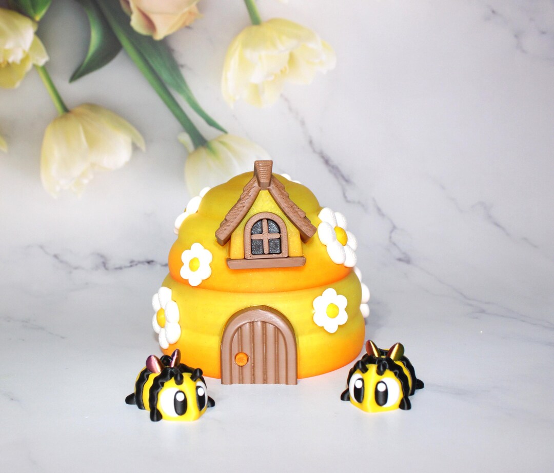 3D Printed Beehive Container With Mini Bees: Articulated Fidget Toy - Etsy