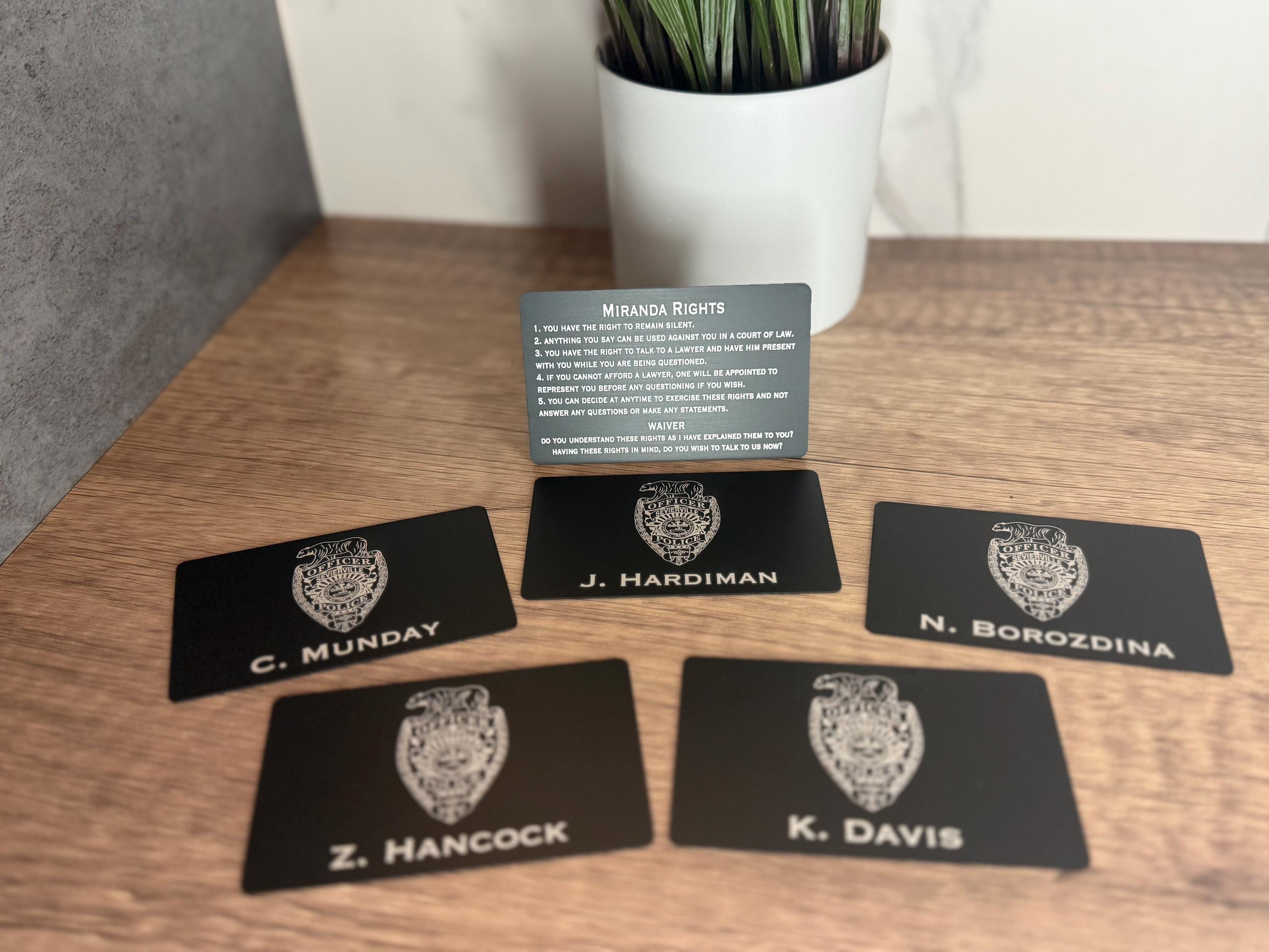 5 Gift Cards 2-Pack Blue Metal Miranda Warning Cards - Laser Engraved ...