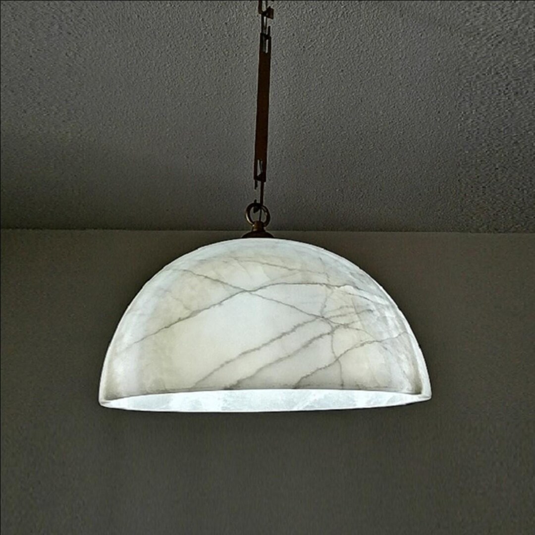 Honey White Italian Alabaster Chandelier, Marble Pendant Light ...