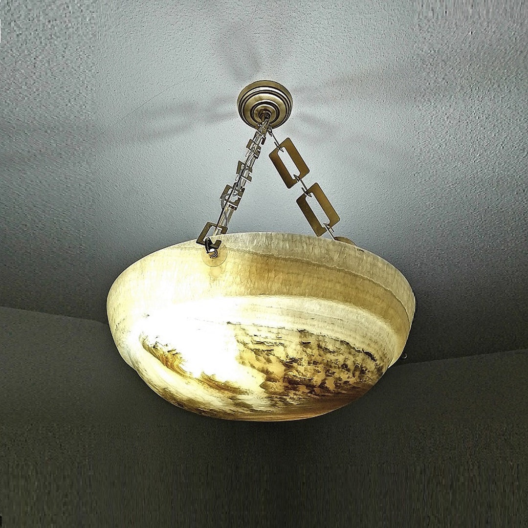 Modern Golden Alabaster Ceiling Lighting Lamp, Handmade Pendant ...