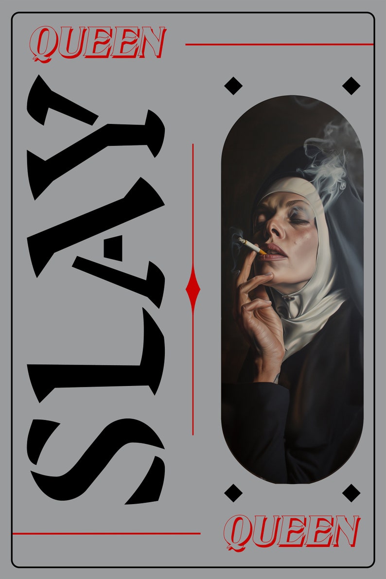 Slay Queen Edgy Nun Wall Decor Poster Digital Art PNG Alternative Bold ...
