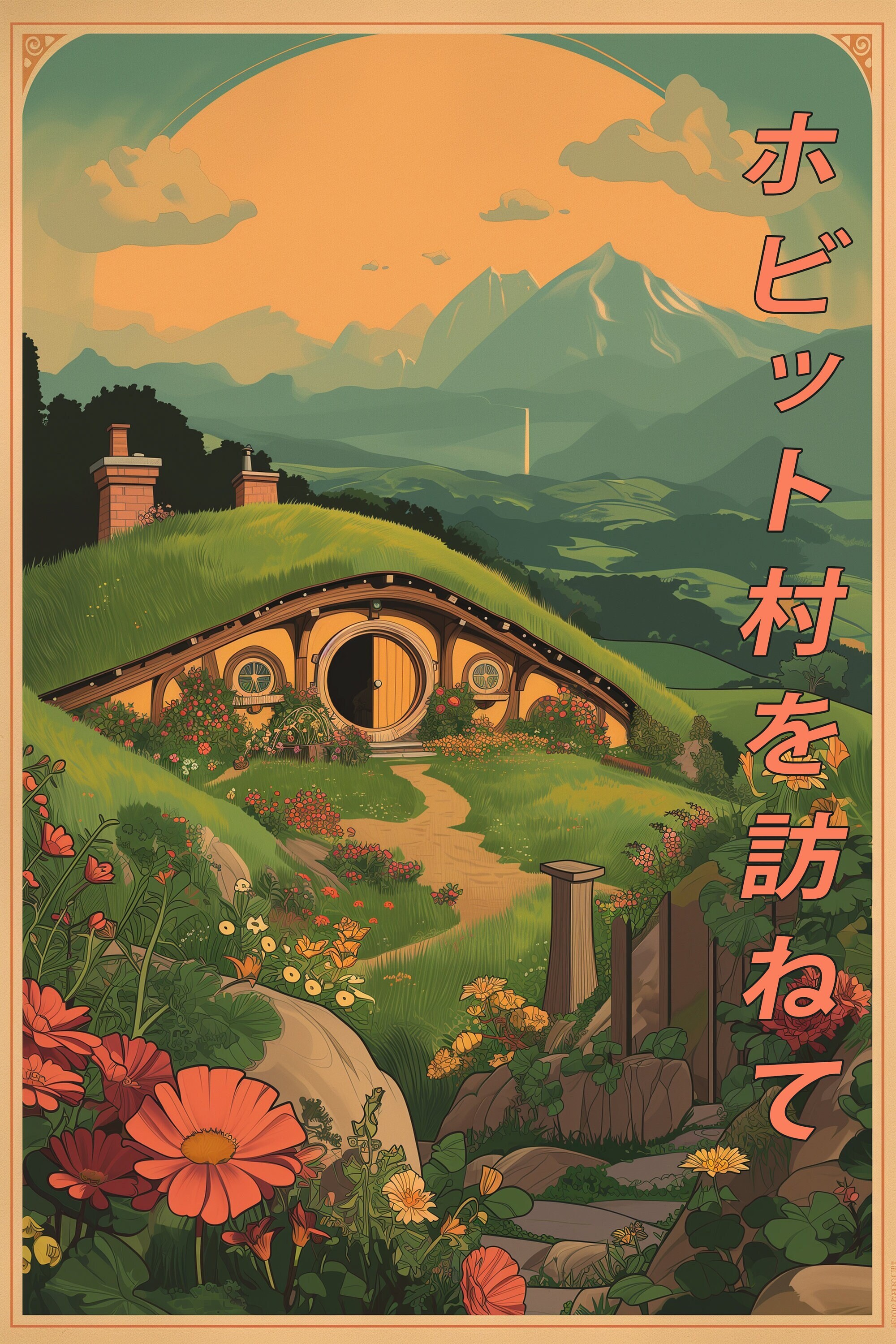 Lord of the Rings Visit Hobbiton Village Anime Travel Poster LOTR High ...