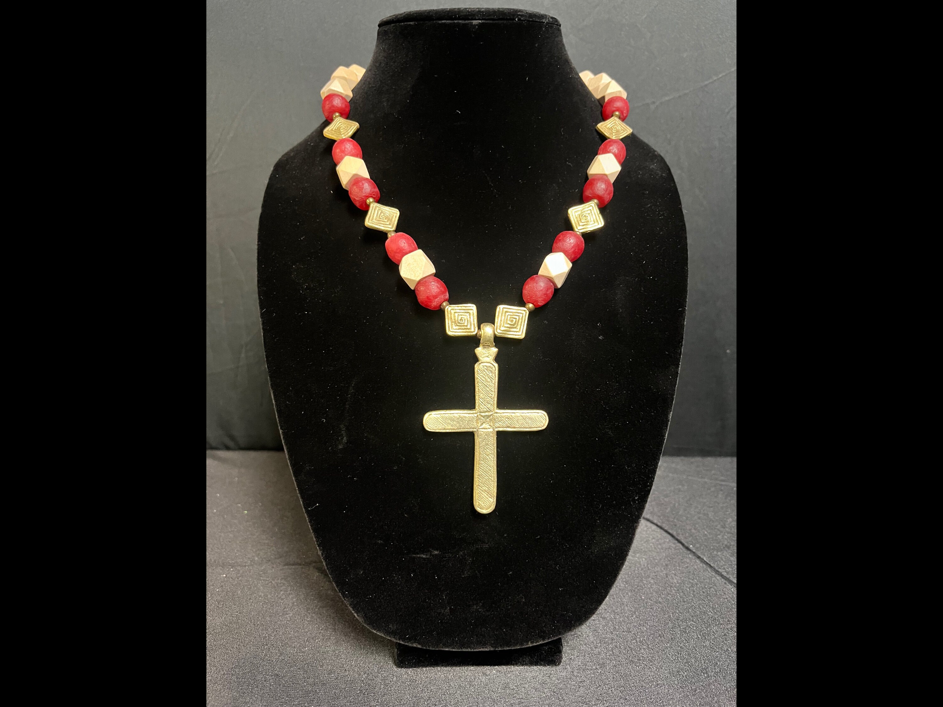 Coptic Cross Rosary Beads Necklace and Bracelet Set, African Cherry Red ...