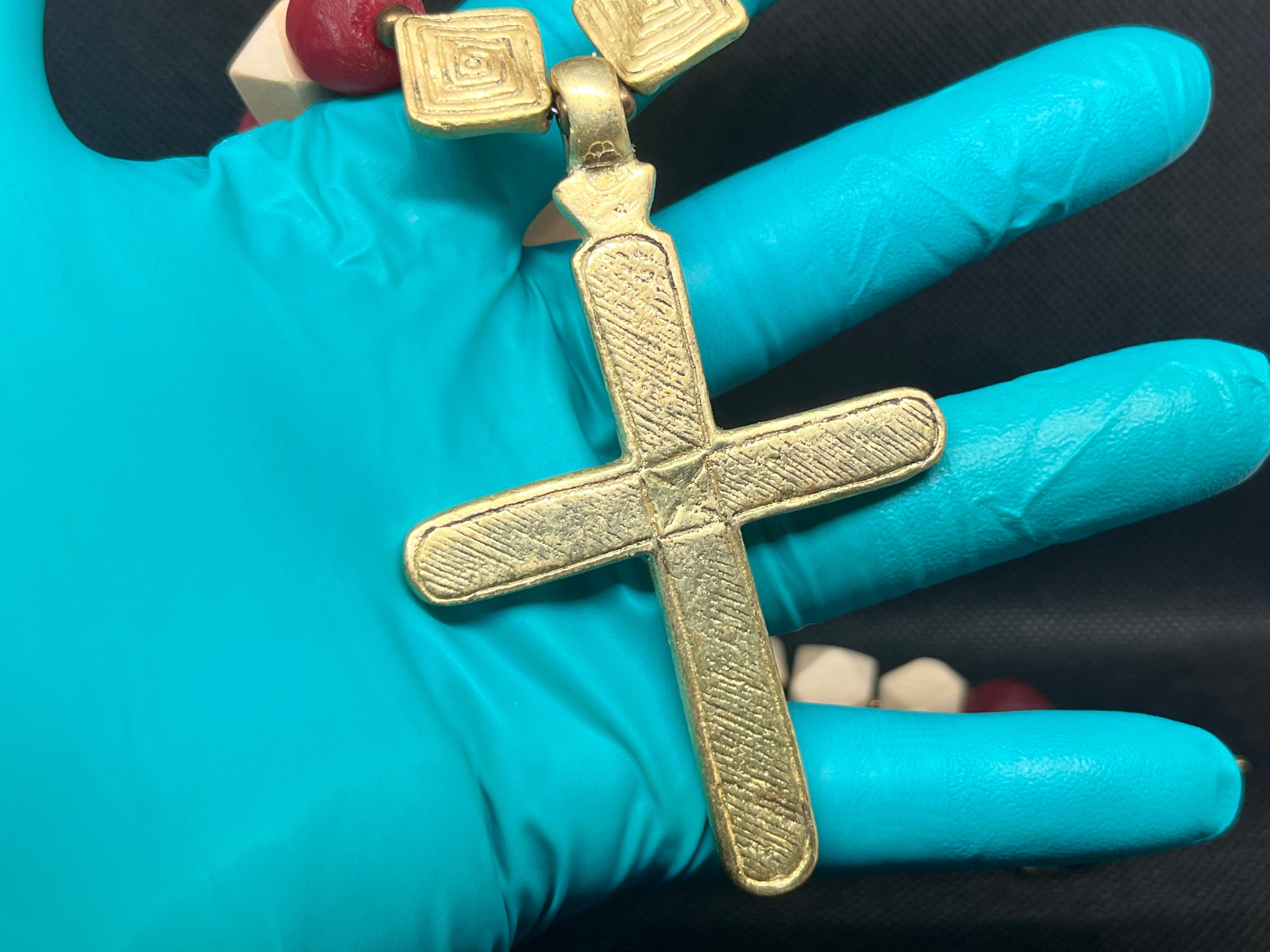 Coptic Cross Rosary Beads Necklace and Bracelet Set, African Cherry Red ...