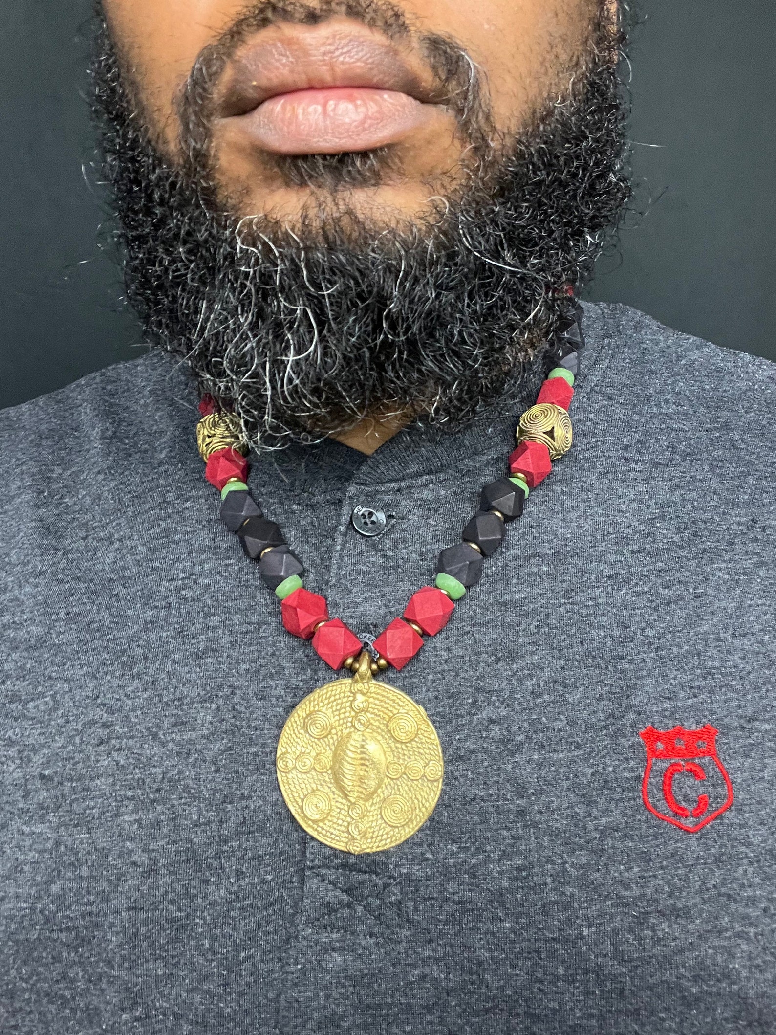 African Unity Peace Necklace/ Wooden, Glass and Brass - Etsy