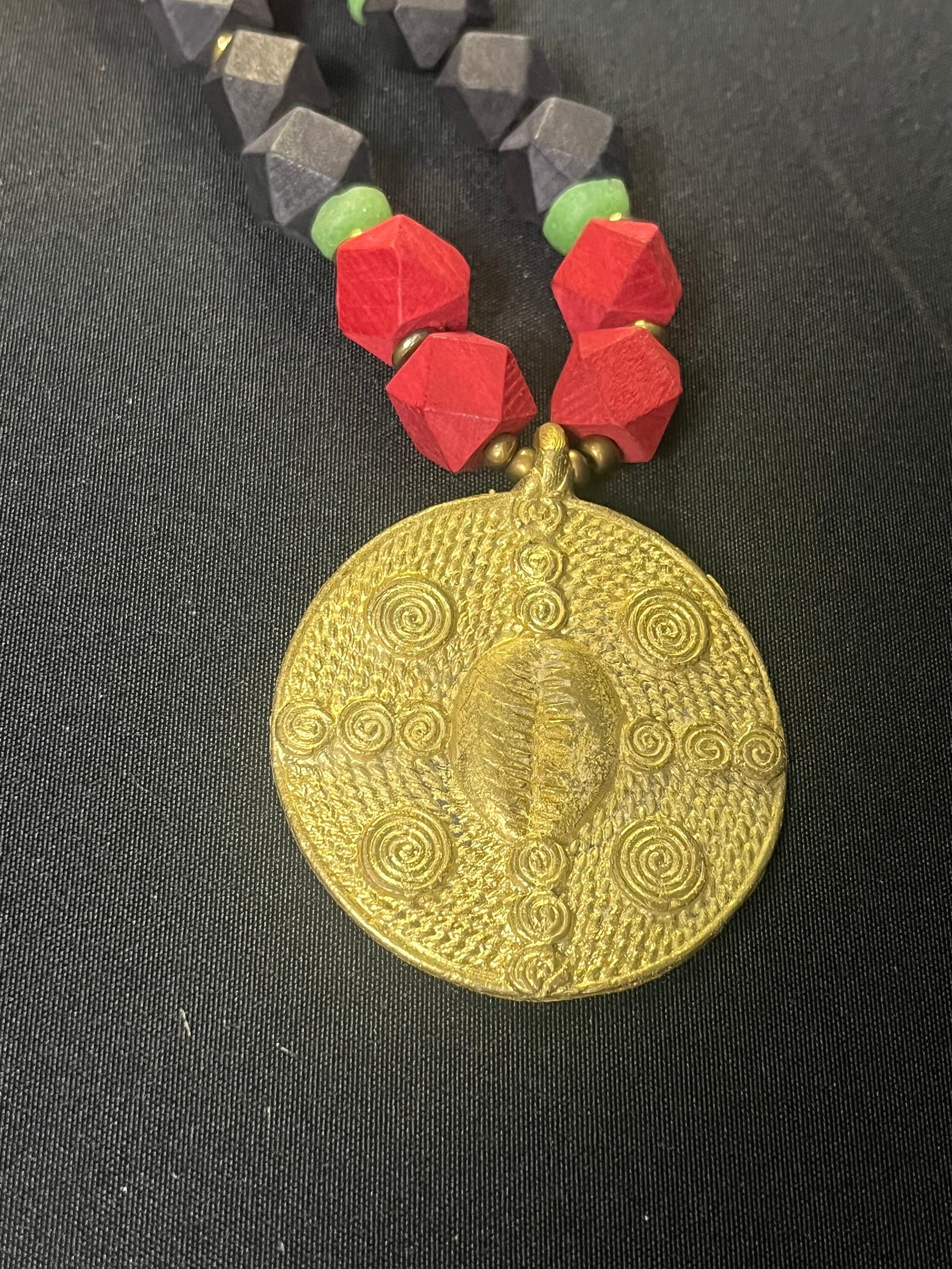 African Unity Peace Necklace/ Wooden, Glass and Brass - Etsy